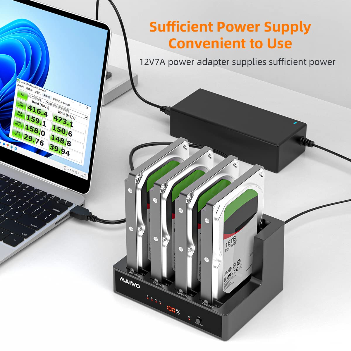 MAIWO 4 Bay Hard Drive Duplicator Dock for 2.5" & 3.5" SATA SSD HDD,SATA Offline Cloner/Duplicator with Indicator Light,80TB(4x20TB) Storage Expansion