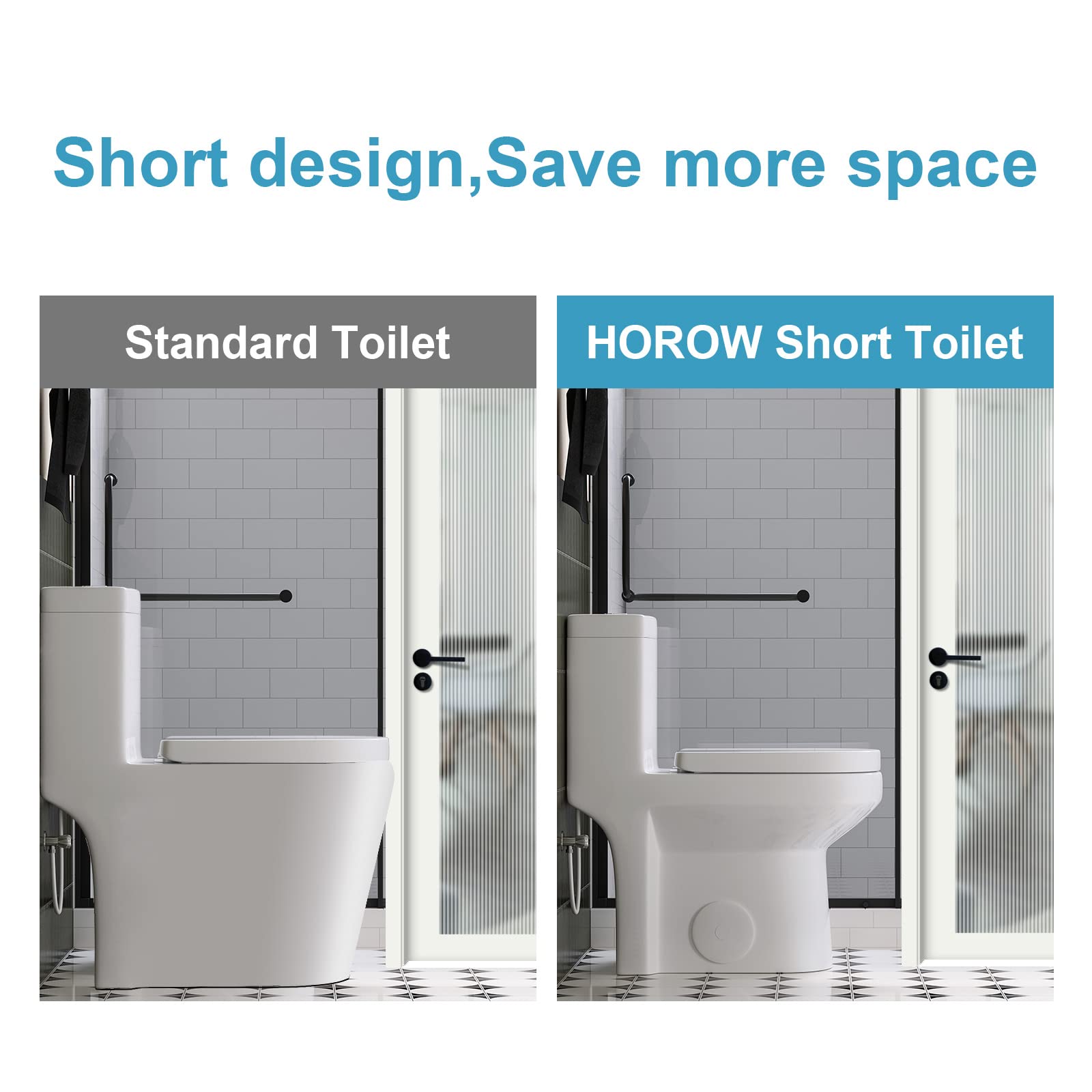 HOROW HWMT-8733U Small Compact One Piece Toilet, Power Dual Flush Toilet For Bathroom, Water Saving Toilet With Soft Closing Seat, Quick Release & UF Seat, White Toilet Bowl, 12'' Rough-in