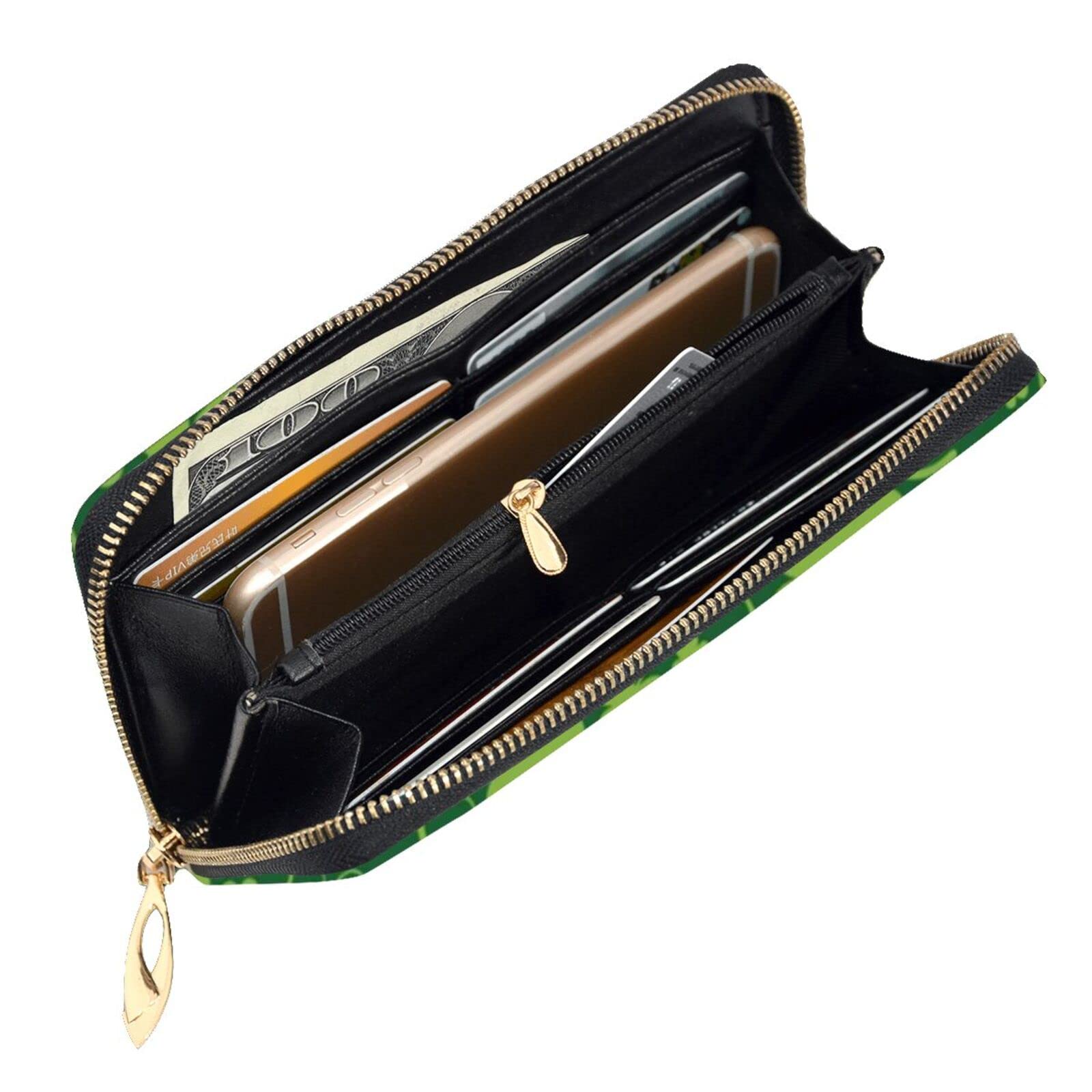Long Handbag Purse Wristlet Bag Card Holder Wallet-St. Patrick's Shamrock Leather Wallet for Women Men