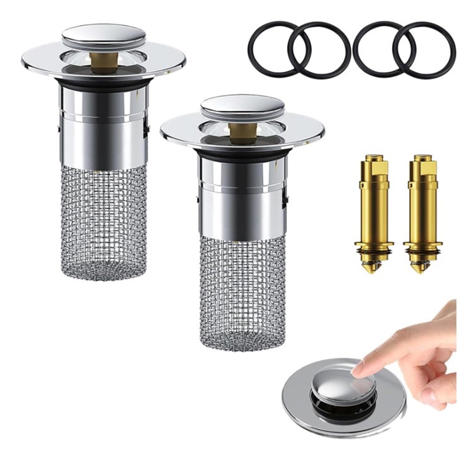 Qarrazwyi Bathroom Sink Stopper Hair Catcher,Sink Drain Stopper,Stainless Steel Floor Drain Filter,Suitable for 1.33-1.57 lnch Drain Hole, Bathtub Basin(Refined Copper Spring Core)