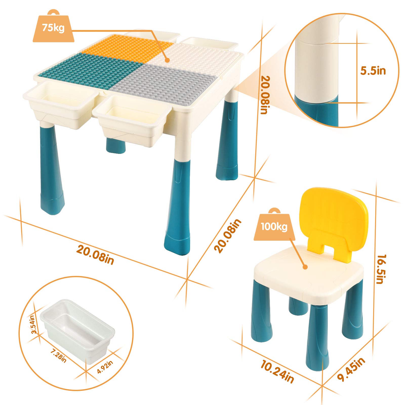 HOMETALL Blocks Table with Storage & Chair for Kids Ages 4-8, Multi Activity Table Set for Toddlers Building, Drawing and Dining, Children Play Table Include 144Pcs Compatible Bricks Toy