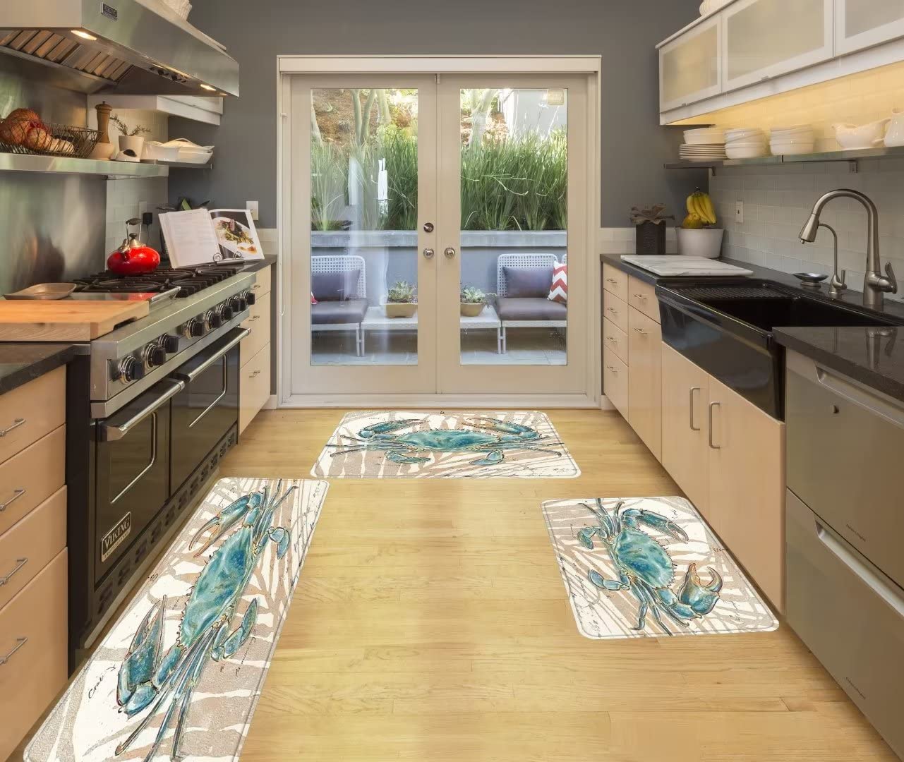 Kitchen Rugs Sets 3 Piece Floor Mats Sea Underwater Submarine Crab Durable Doormat Nautical Ocean Animal Area Rug Washable Runner Carpet Set Non Slip Fantastic Crab Design Kitchen Rugs and Mats