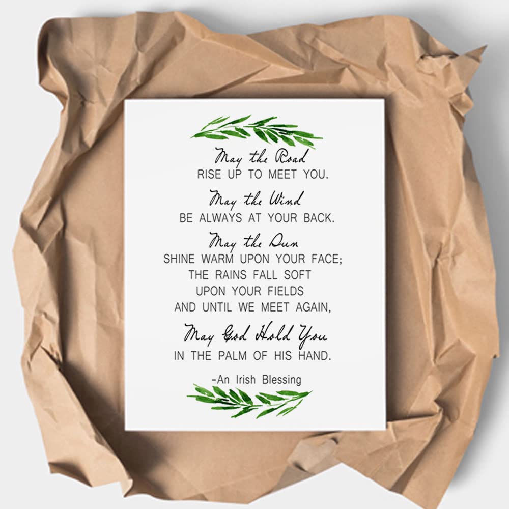 May The Road Rise Up To Meet You, Irish Blessing Print, Irish Prayer, Ireland Gift, Christian Gift, Wedding Gift, Green Wall Art Watercolor 8 x 10 Inches Frame NOT INCLUDED
