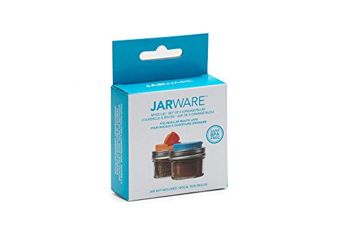 Jarware Spice Lids for Regular Mouth Mason Jars, Set of 2, Orange and Blue