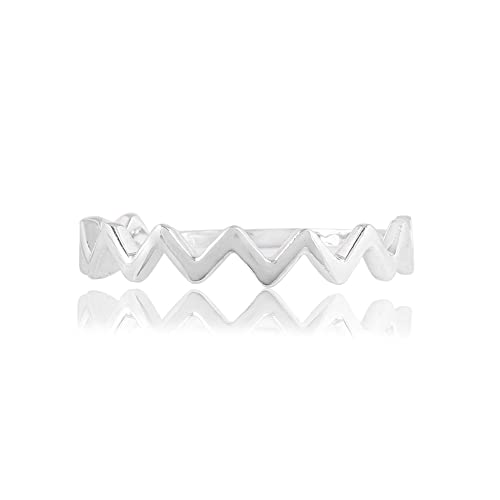 Highs and Lows Inspirational Ring, 925 Sterling Silver Solid Zig Zag Engagement Wedding Band, Ring Gift, By JEWELRYCREATIONS (US 6 White Rhodium), Whitie