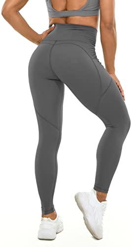 Karlygash Workout Leggings for Women, Buttocks Lifting and Tummy Control, Sport Yoga Pants with Pockets Gray