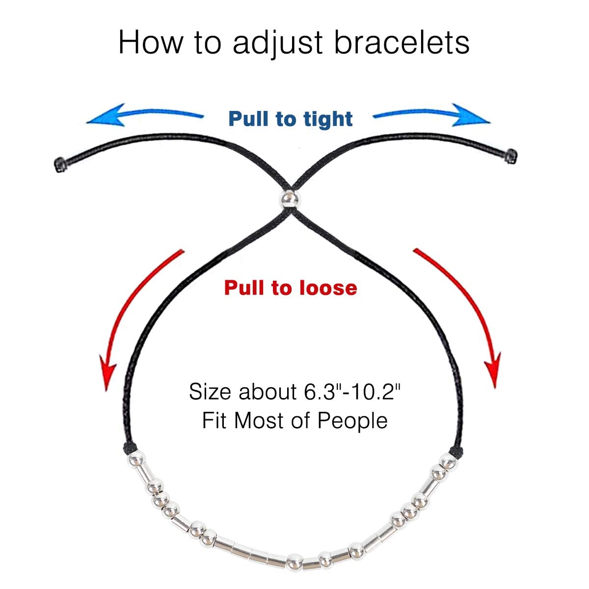 Jorywell Fuck Off Morse Code Bracelets, 3mm Silver and Gold Beads on Silk Cord Funny Bracelet for Women All Bad Things (1-1Silver+Silver)¡