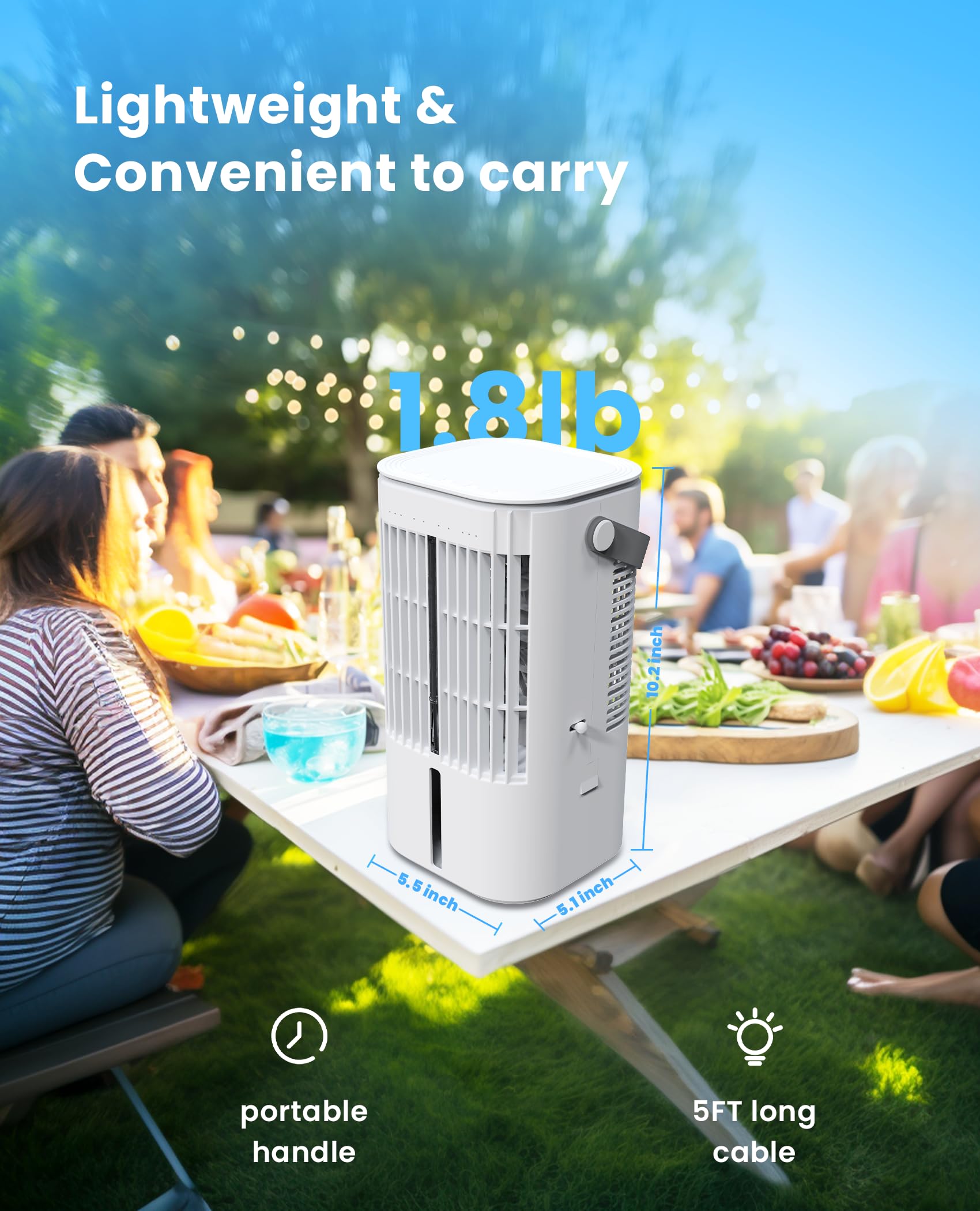 LATITOP Portable Air Conditioners Fan, Air Cooler Evaporative 180°Auto Rotation, 3 Wind Speed, 2-4H Timer, Mini Cooling Fan for Room Home Bedroom Office