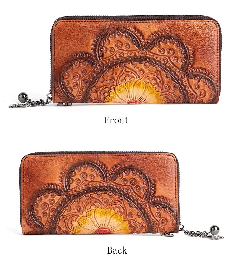 LMKIDS Retro Genuine Leather Wallets for Women Embossed Women's Purse Ladies Clutch Purse with Tassel (Style 8)