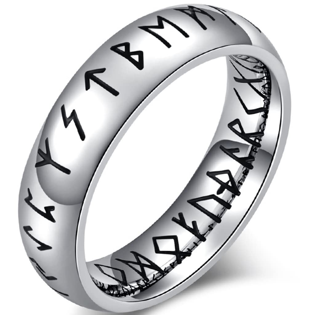 Jude Jewelers 6mm Stainless Steel Elder Futhark Nordic Trinity Runic Pagan Vikings Celtic Wedding Band Ring (Silver, 8)