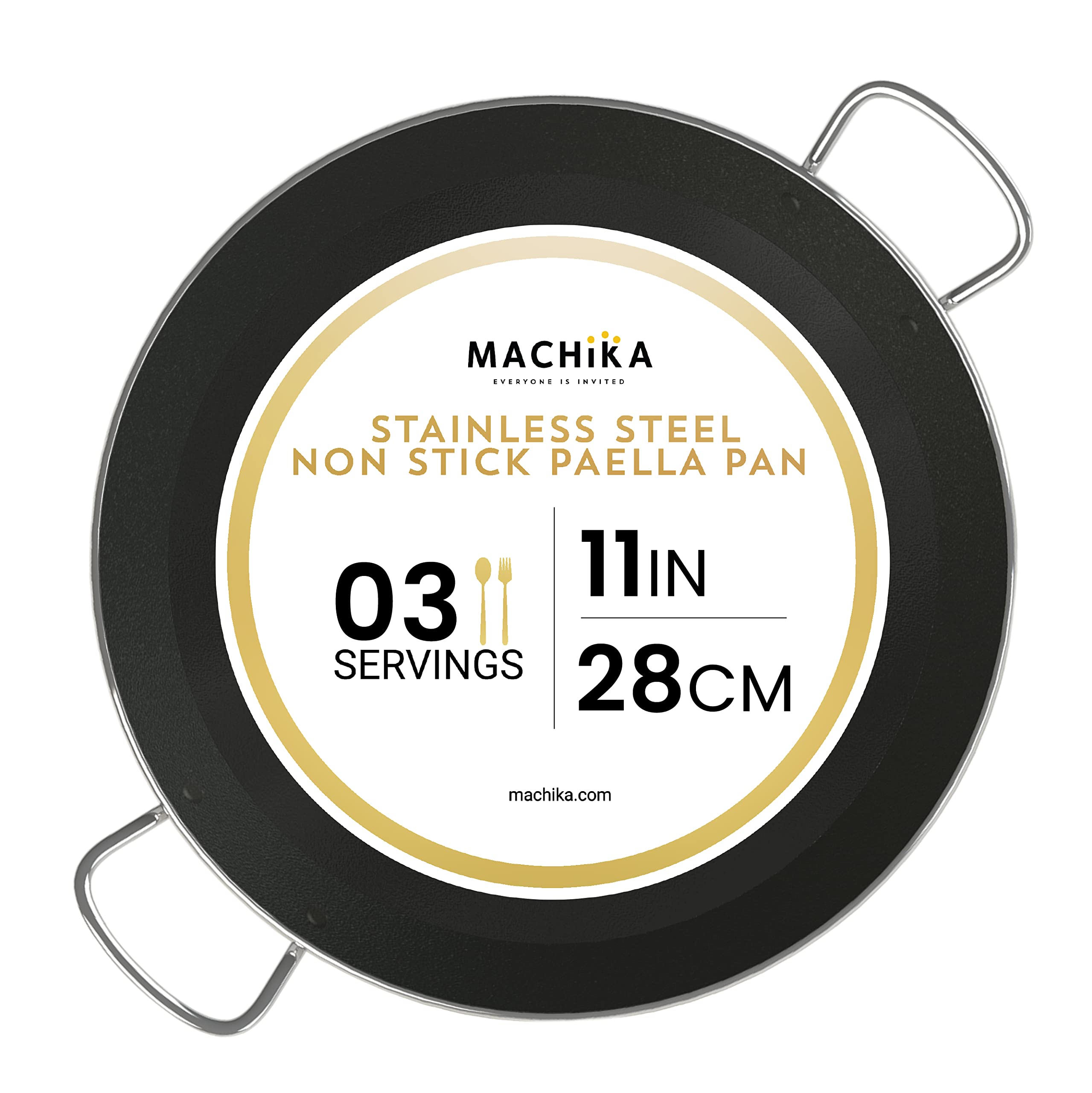 Machika Stainless Steel Pan with Non-Sticking Surface | Cooking Pan | Large Skillet Perfect for Preparing Mediterranean Food | Sandwich Bottom | 3 Servings | 11 inches |