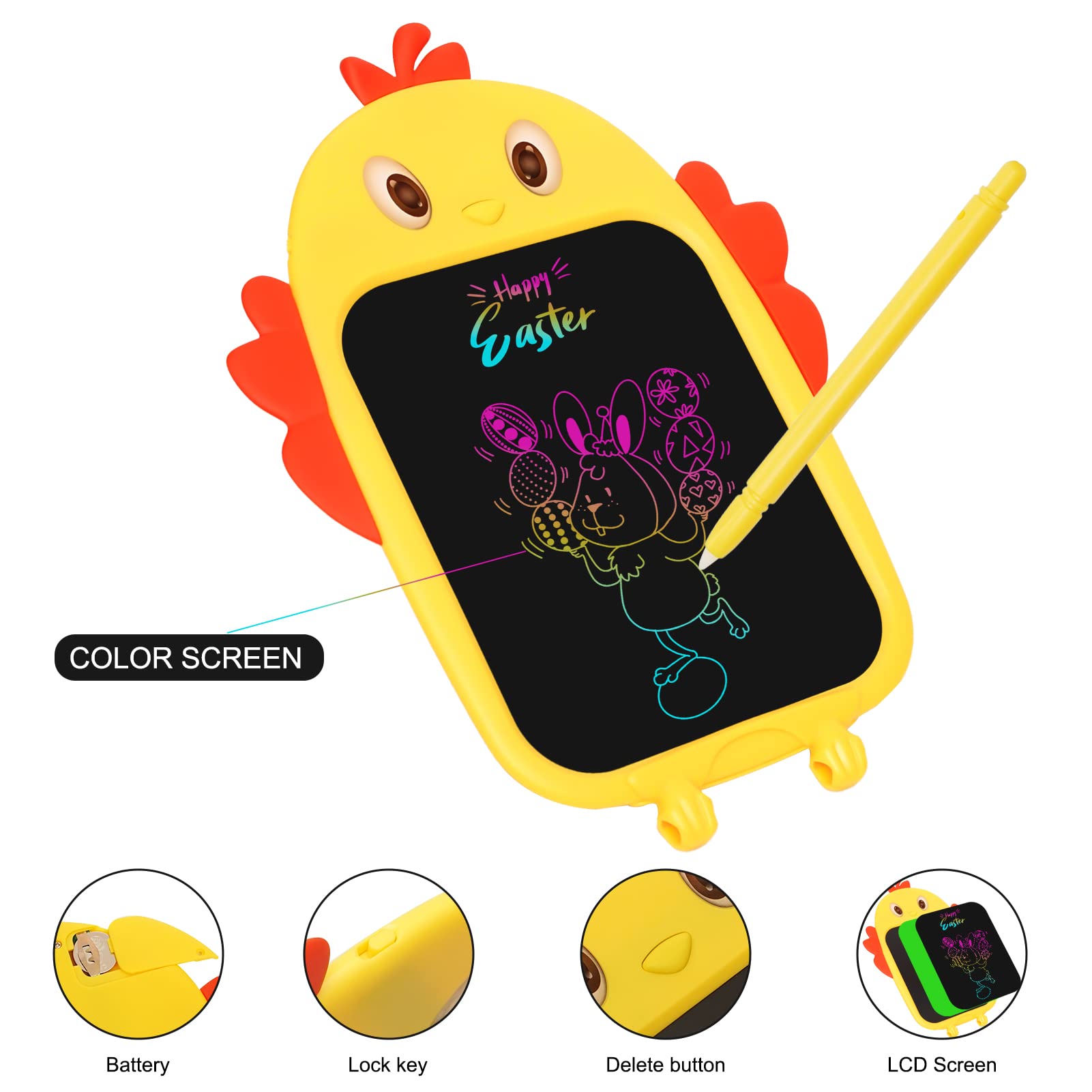 LCD Writing Tablet Toddler Toys, 8.5 Inch Doodle Board, Electronic Drawing Tablet Drawing Pads, Yellow Chick Drawing Board Easter Gift for Kids Boys Girls, Easter Basket Stuffers