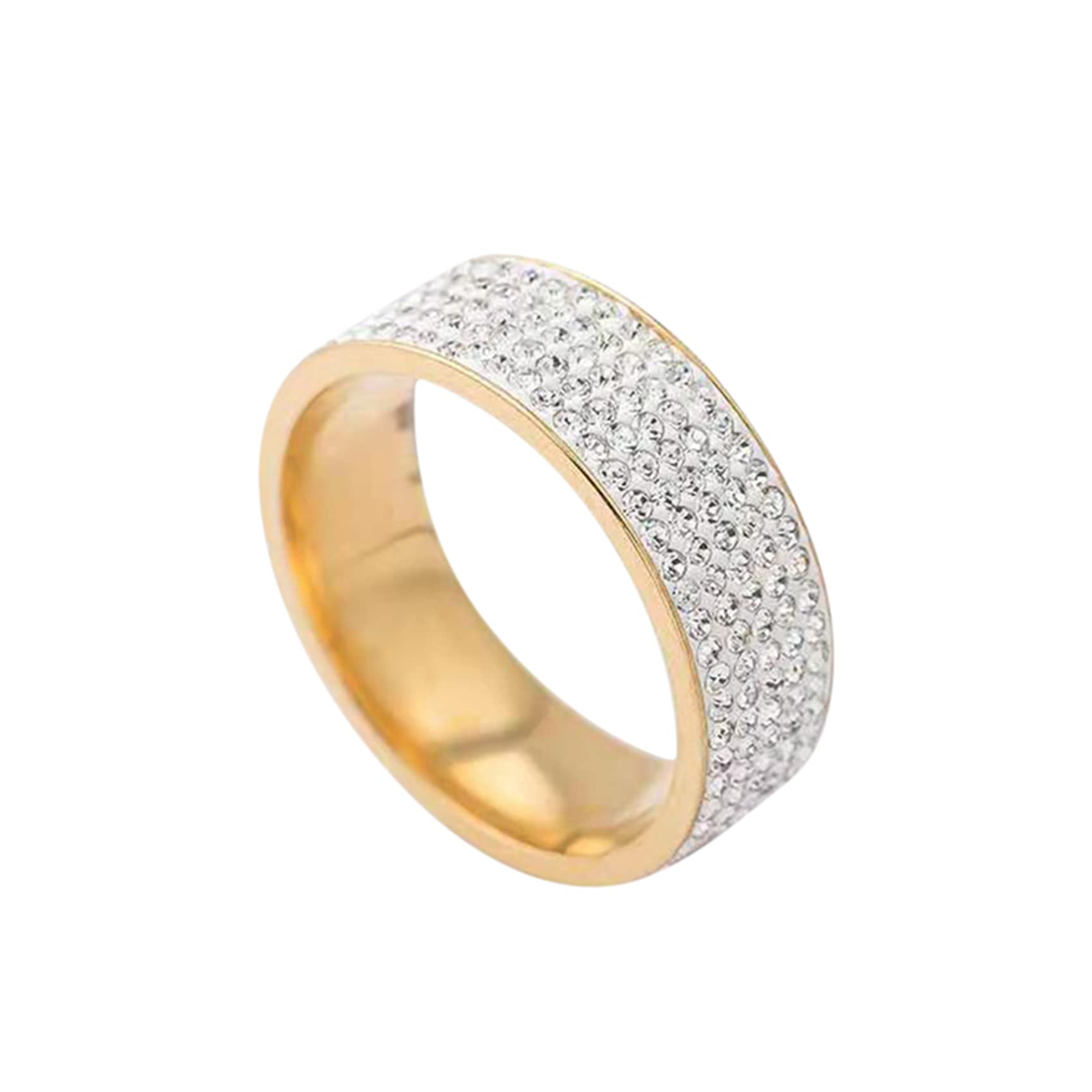 Iumer Women 5 Rows Rhinestone Ring Sparkling Full Rhinestone Ring Ladies Jewelry (Gold, Size 7)