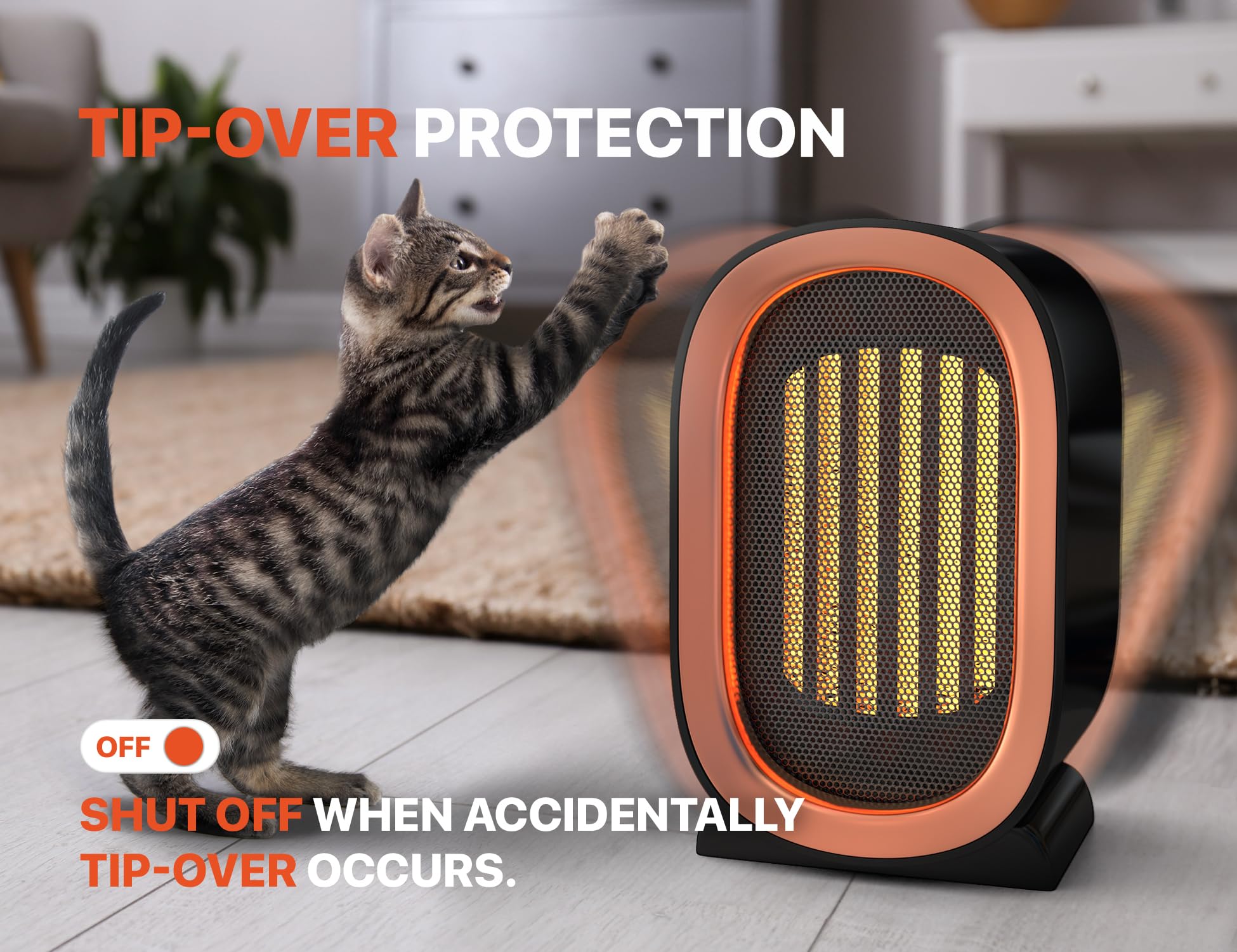LAPLOCK Ceramic Space Heater for Indoor Use, Overheat Protection, Tip-Over Protection, Low Noise Heating, Safe Electric PTC Portable Fan for Office Home Room, Black Smart Handy Warmer