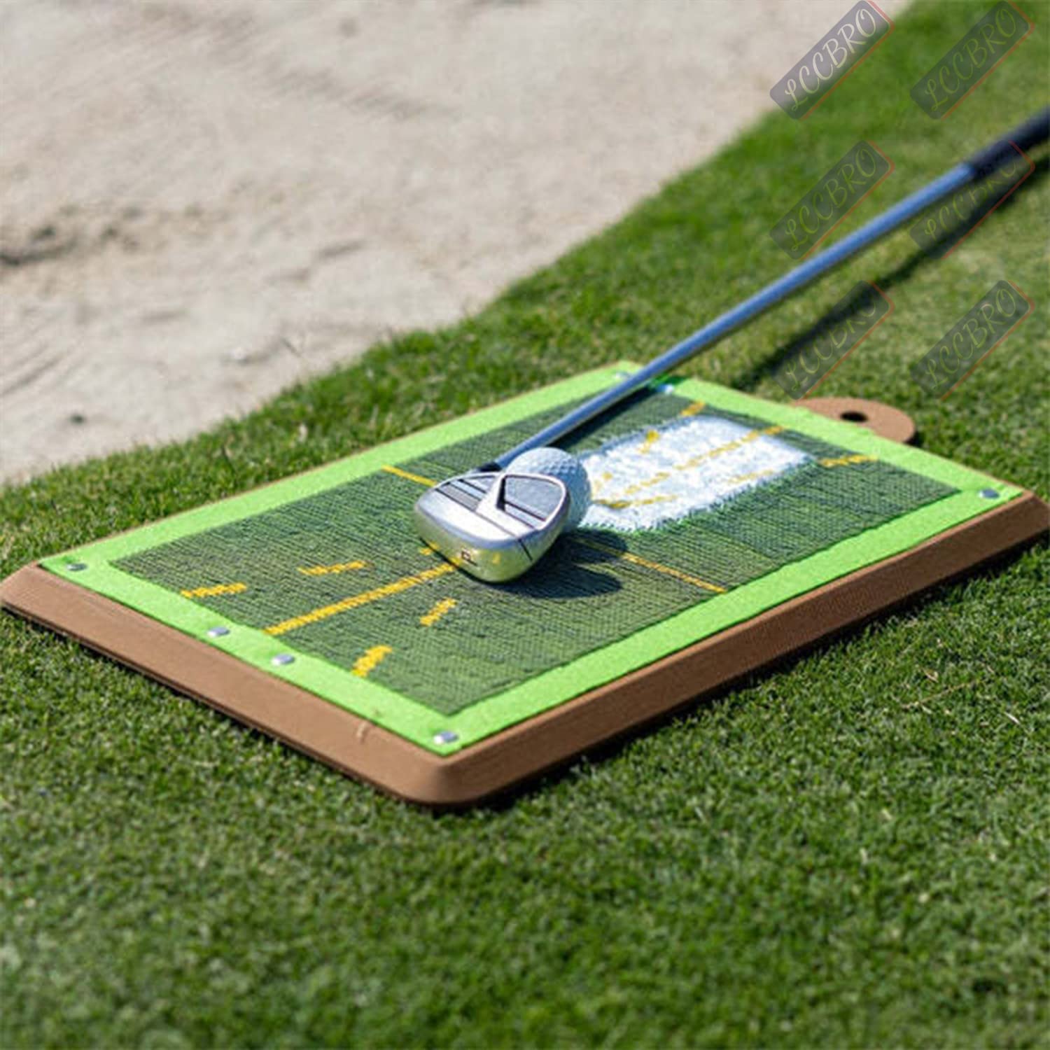 LCCBRO New Golf Training Mat for Swing Detection Batting with Base, Golf Swing Trainer Practice Mat Indoor Outdoor, Golf Swing Aids, 12x16 Inch (Green)
