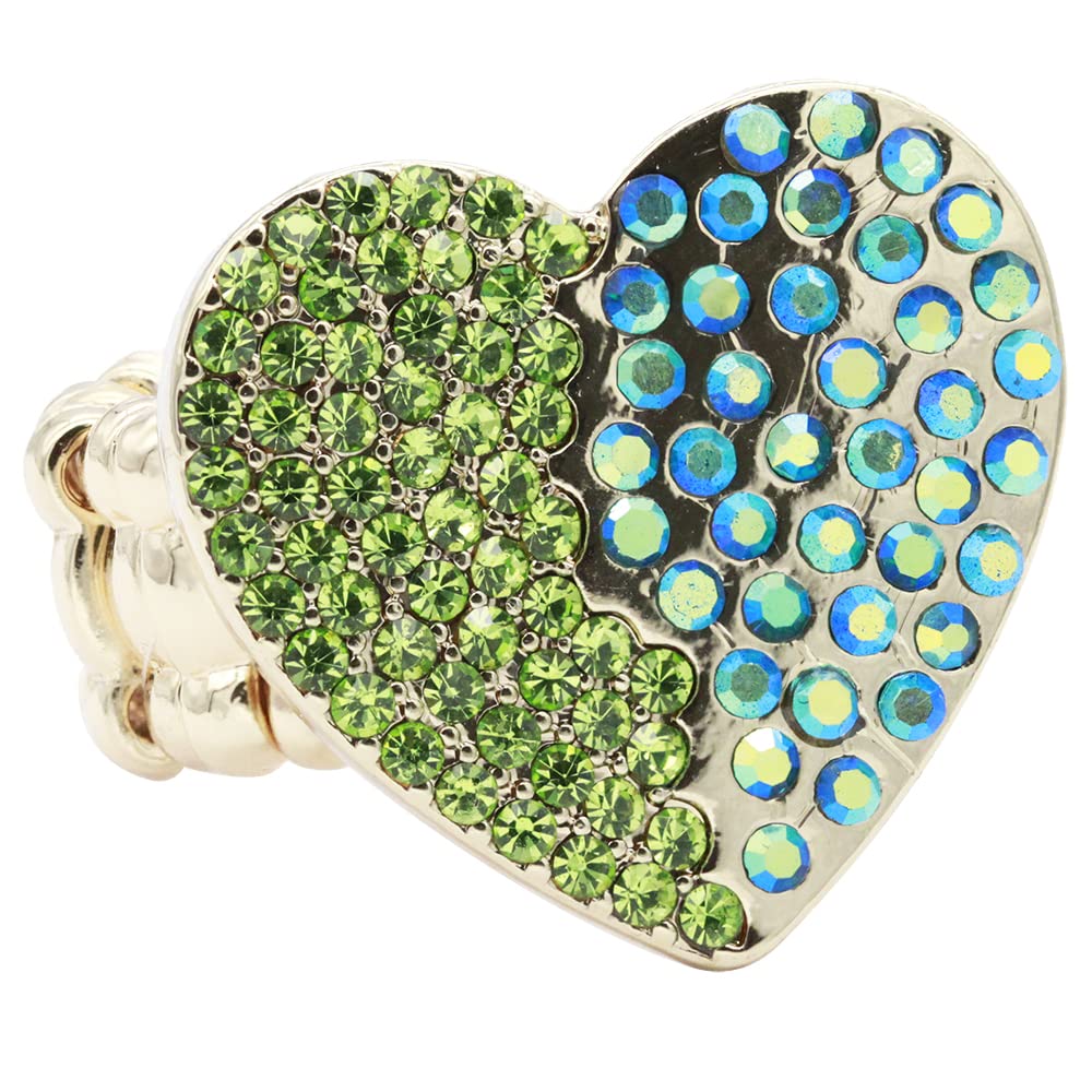 Lavencious Heart Shaped Rhinestones Stretch Rings for Women Size for 7-9 (Gold)