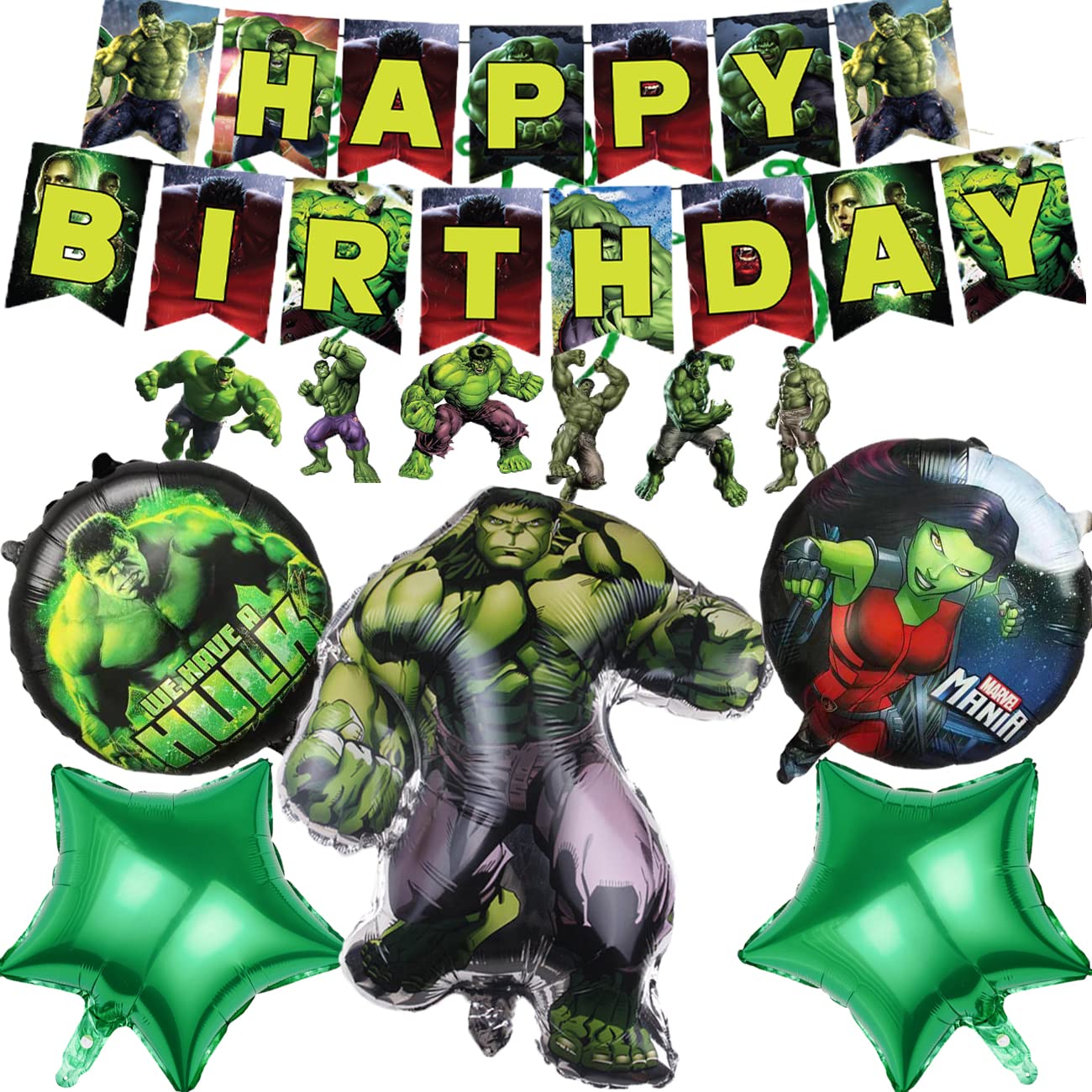 hul theme party decorations happy birthday banner hanging swirls foil balloons