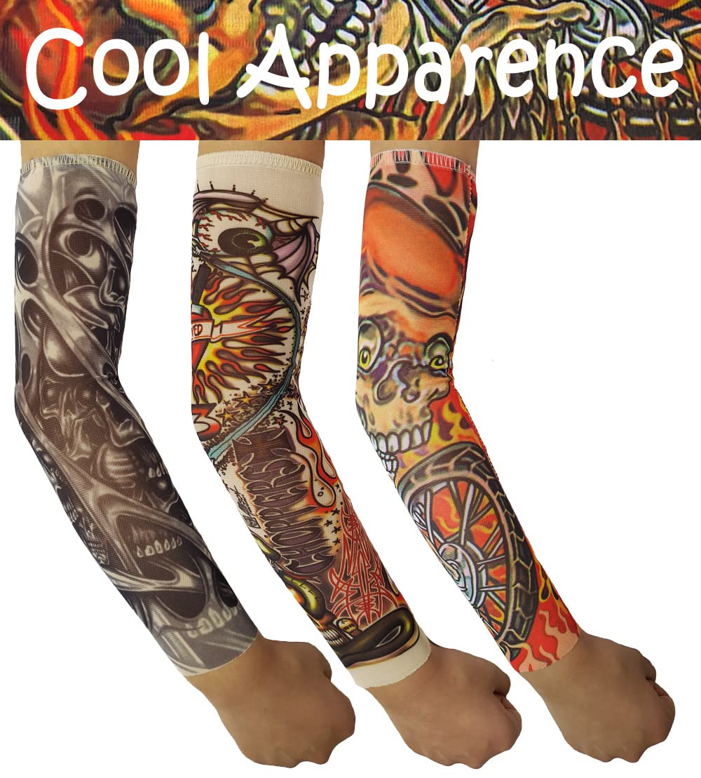 iToolai Temporary Tattoo Sleeves for Kids, Fake Slip On Arm Sunscreen Sleeves, 6pcs - Eagle,Skull,Dragon,Clown, Snake,etc
