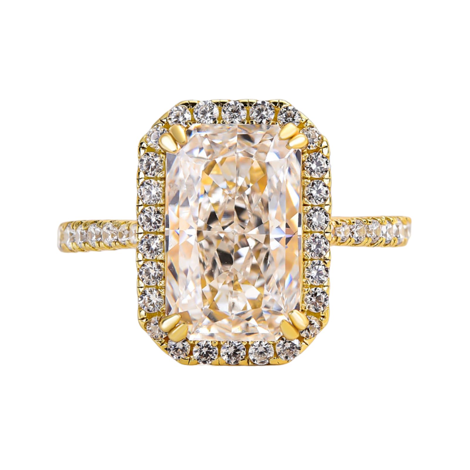 ISAAC WOLF Lab Created Halo Solid 10k Gold Radiant Cut 3.54 Carat Genuine VVS1 Moissanite Diamond in White, Yellow OR Rose GOLD (Yellow Gold, 5)