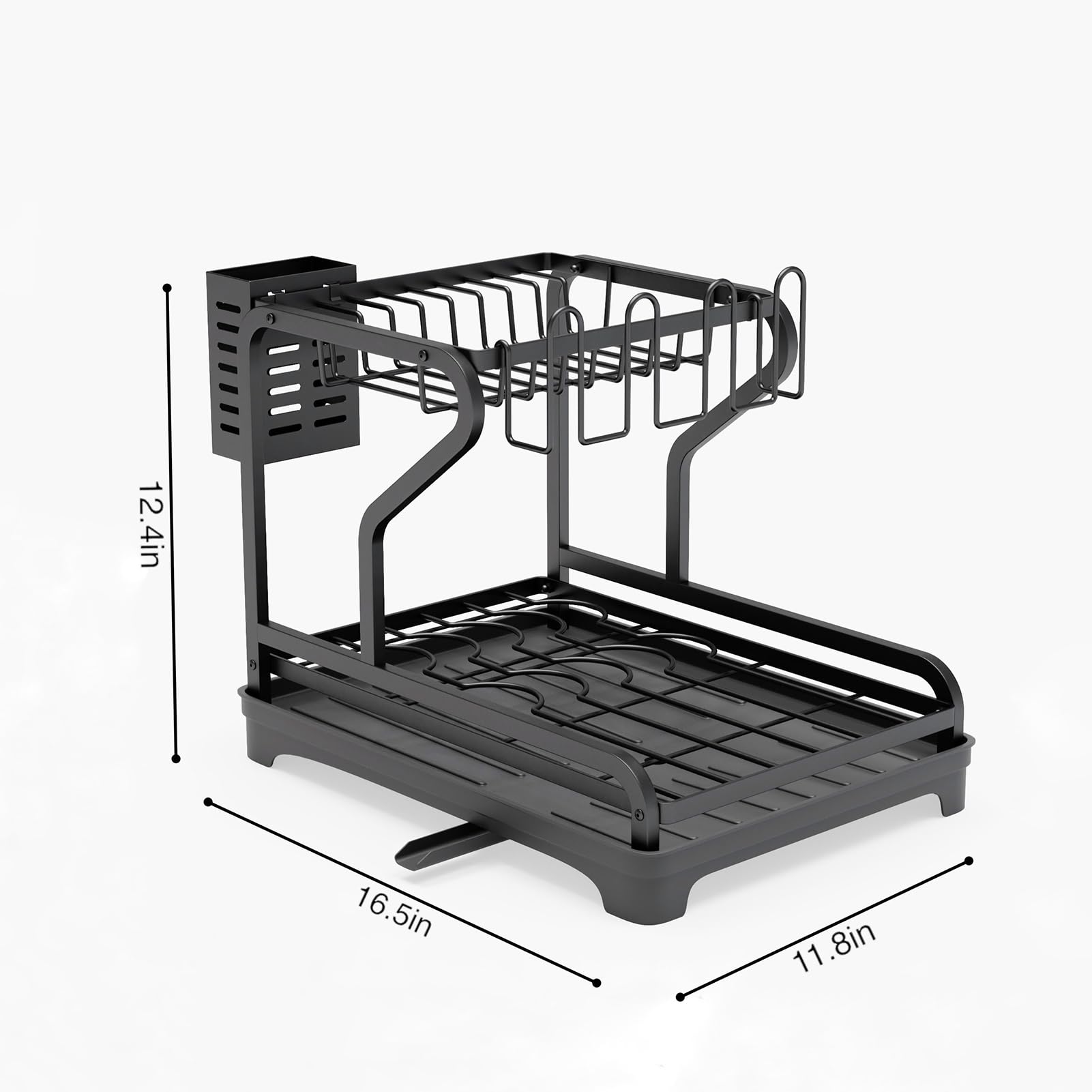 HORIAMIT Dish Drying Rack for Countertop, Large 2-Tier Rustproof Dish Rack with Drainboard, Glass Holder, Utensil Holder