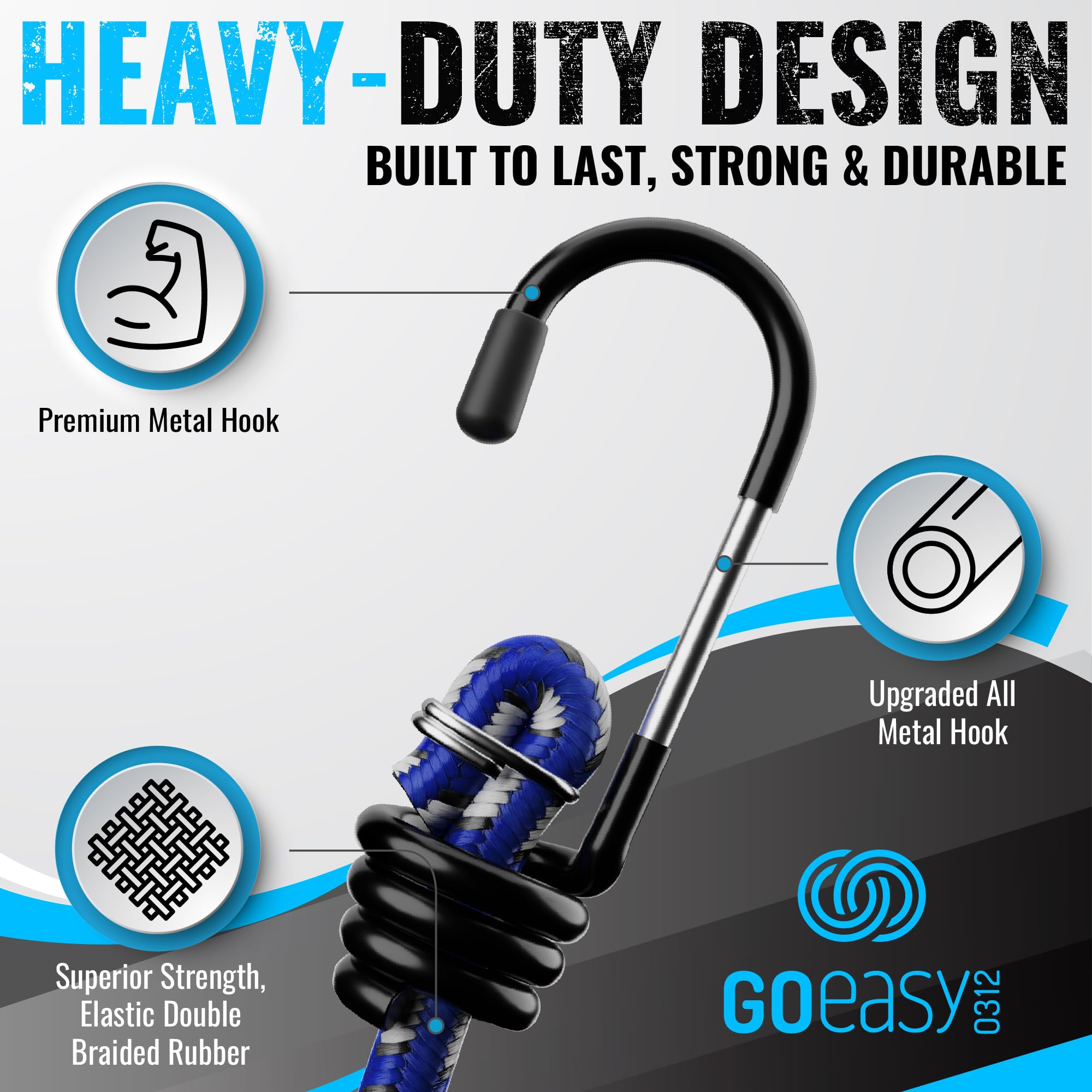 GOEASY0312 Premium Bungee Cords Heavy Duty - 20 pcs Bungee Cords with Hooks in A Storage Jar Includes 10", 18", 24", 30", 36", 48" Bungie Cord Bundle