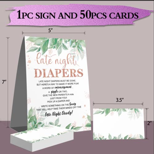 Late Night Diapers Sign & cards(1 Standing Sign + 20 Blank Greeting Cards), Eucalyptus Cards Diaper Thoughts, Baby Shower Diaper Game Write Funny Inspirational Message