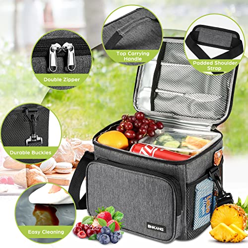Insulated Lunch Bag Reusable Large Lunch Box for Men/Women, Leakproof Cooler Tote Portable Lunch Bag with Adjustable Shoulder Strap (Dark Grey)