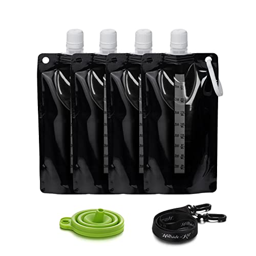 Hillside-Kit Plastic Flasks Concealable and Reusable Cruise Drink Bags with Funnel 8OZ Leak-Proof Flasks for Travel Outdoor (Black-4pcs 8OZ)