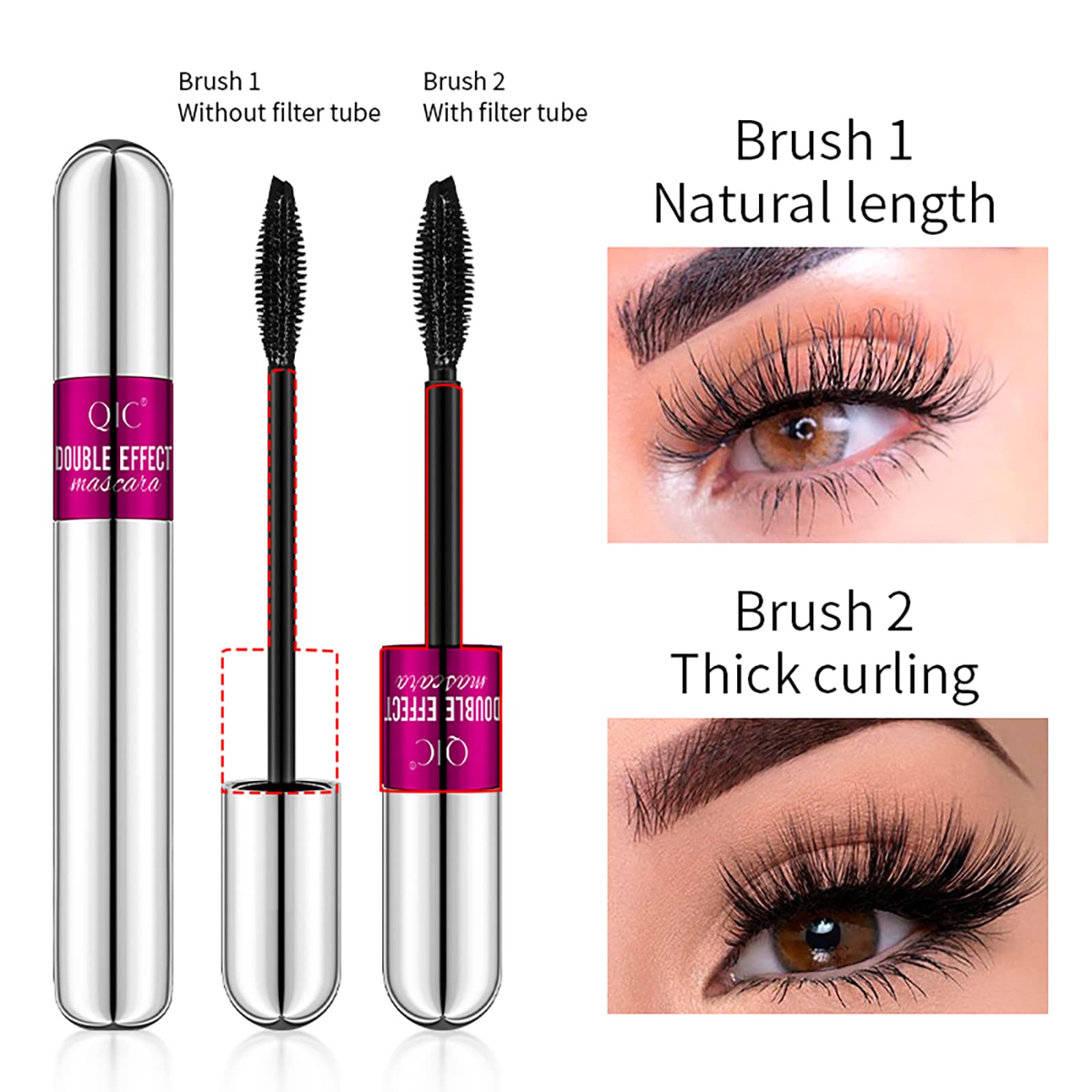 Moakxer 2PCS 4D Silk Fiber Lash Mascara,2 in 1 Mascara,Volume and Length Black Mascara Natural Lengthening And Thickening Effect,Smudge-proof (A)
