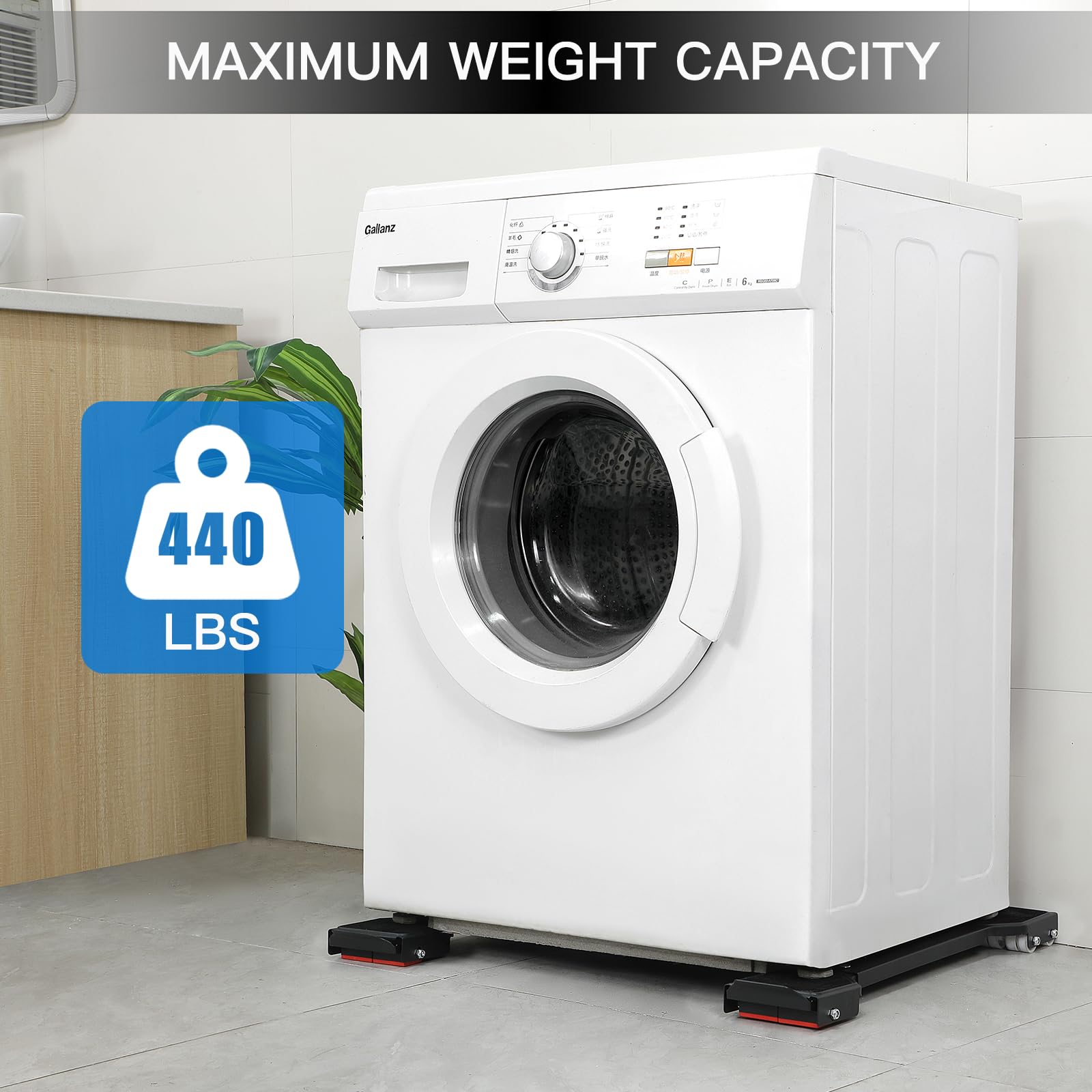 Honufd 360 ° Rotating Appliance Rollers,Free Adjustment Within 22-32 Inches,The Third Generation of Appliance Drum Mobile Washing Machine Base,Mini Fridge Stand, Dryer,Dishwasher (Black)