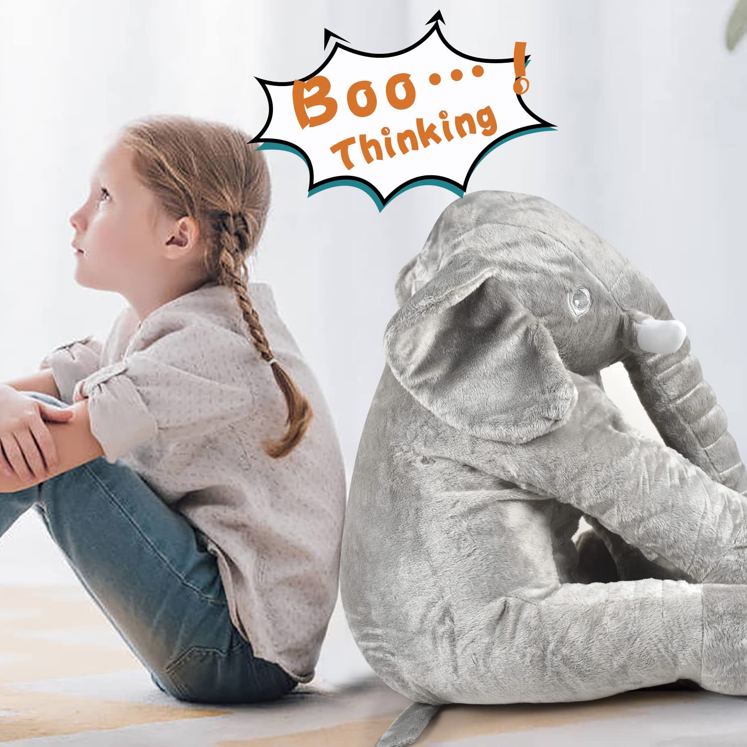 LANPANGZI Large Stuffed Animal Elephant Stuffed Plush Toy for Boys and Girls 3+ Years Old,24 Inches/Grey