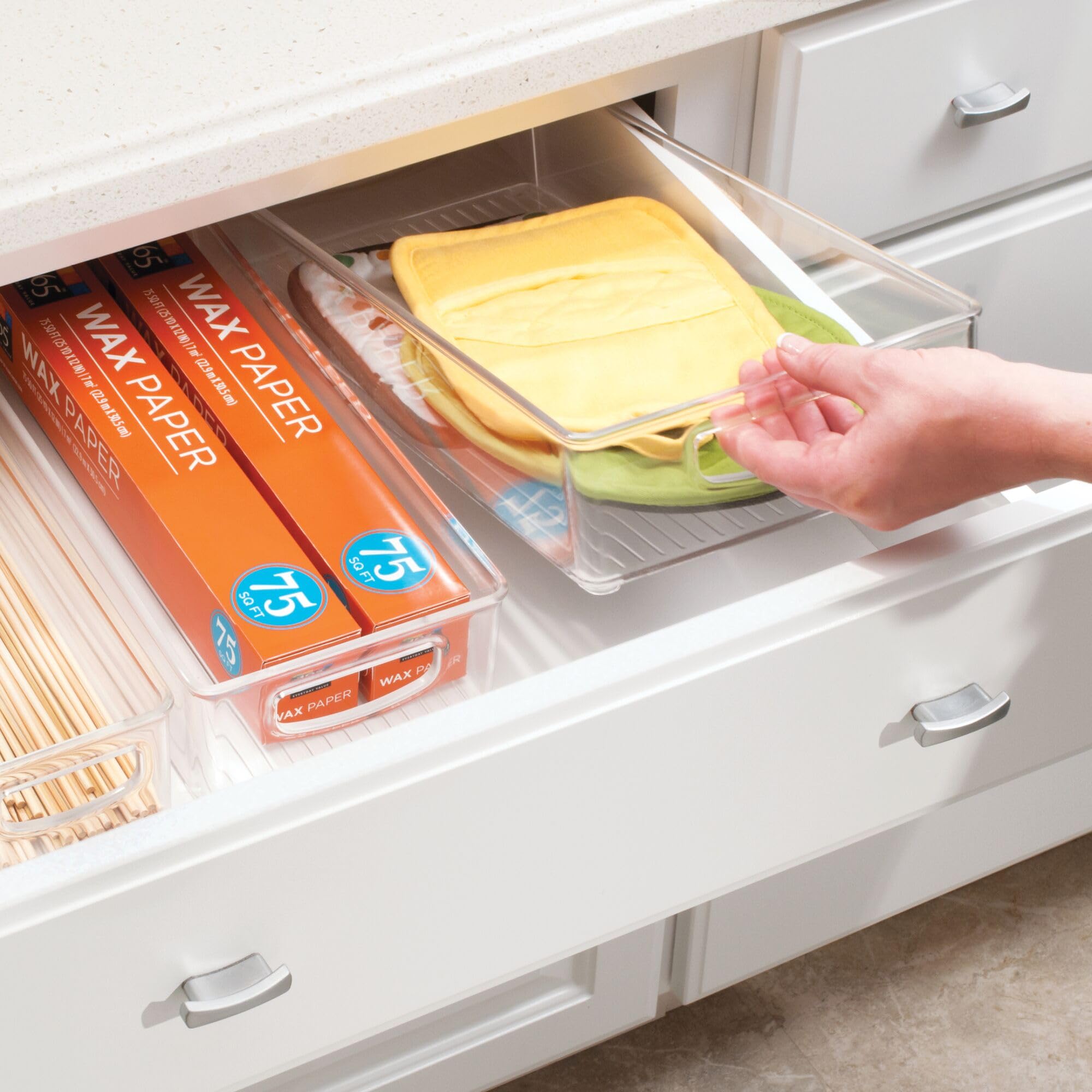 iDesign Linus Plastic Storage Bin with Handles for Kitchen, Fridge, Freezer, Pantry, and Cabinet Organization, BPA-Free, Clear