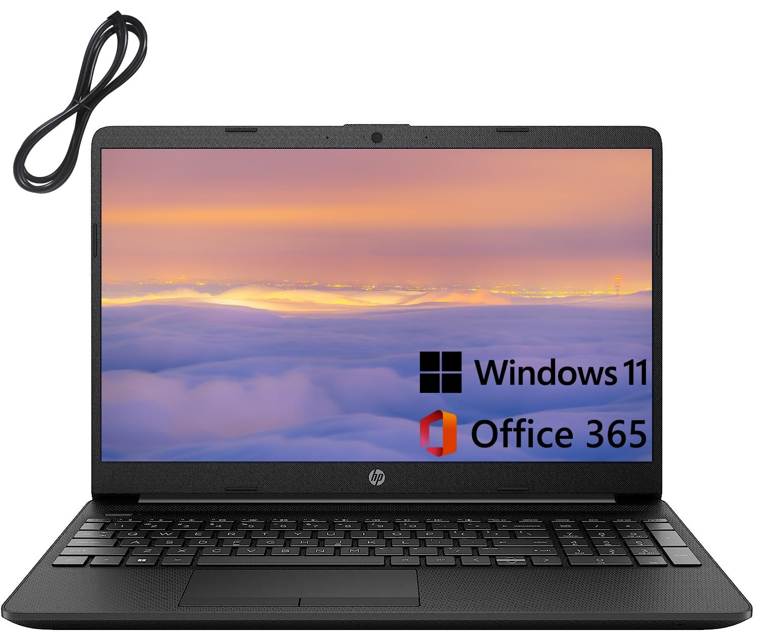 HP 15 15.6" Laptop Computer, Intel Pentium Silver N5030 Quad-Core up to 3.1GHz, 16GB DDR4 RAM, 512GB PCIe SSD, 802.11AC WiFi, Bluetooth, 1-Year Office 365, Black, Windows 11 Home S, BROAG Cable