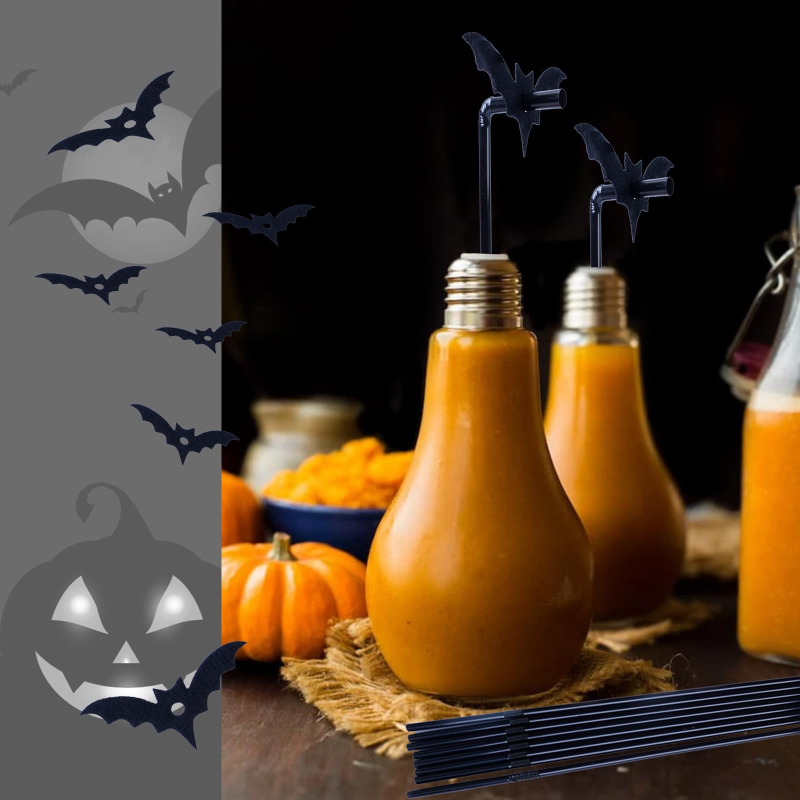 Halloween Plastic Straws - 60Pcs Bat Straws for Drinking Halloween Party Supplies Party Favors Decorations