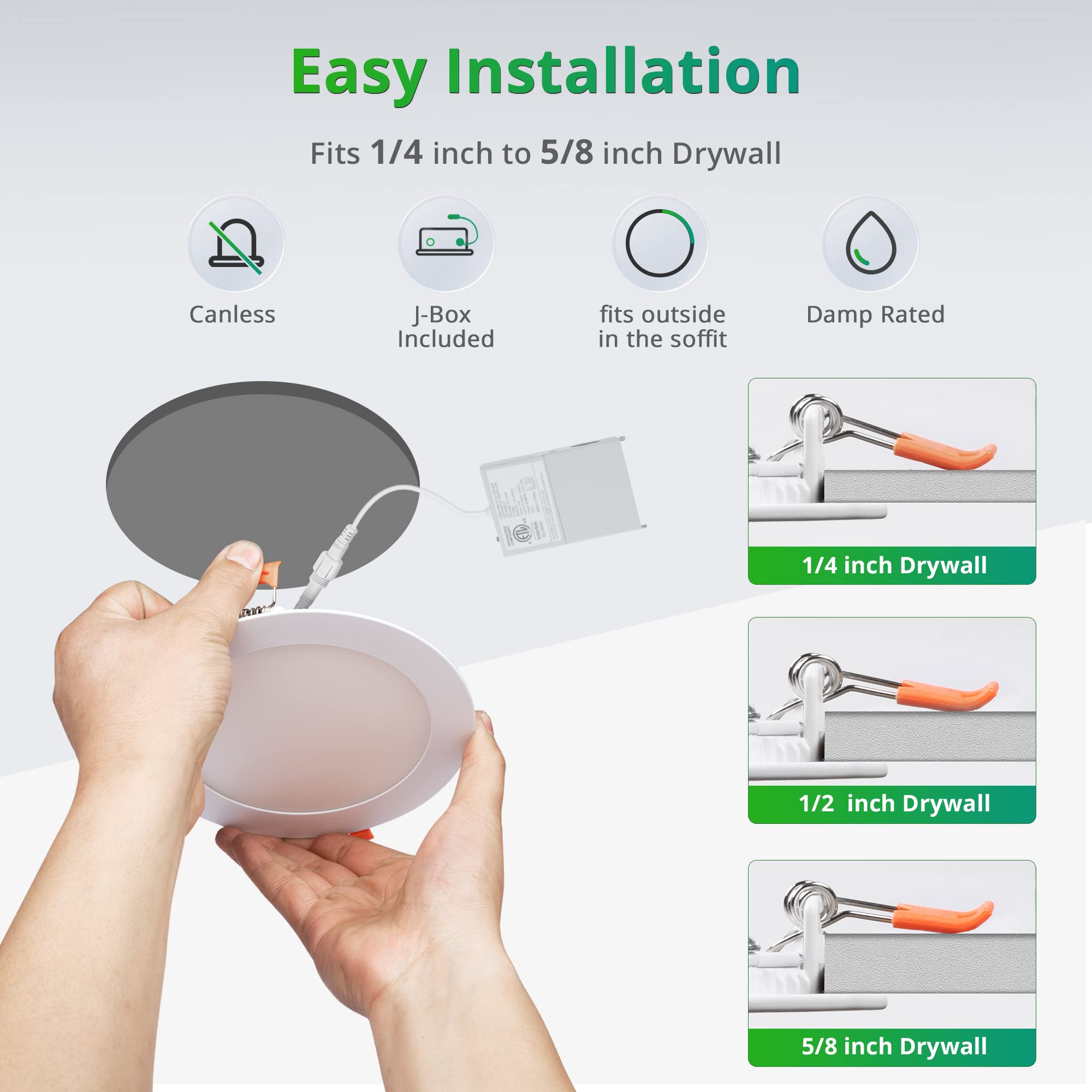 LEDIARY 24 Pack LED Recessed Lighting 6 inch with Junction Box, 6000K Clear White, 1100LM, 12W Eqv 110W, Dimmable Can-Killer Downlight - IC Rated, ETL Certified