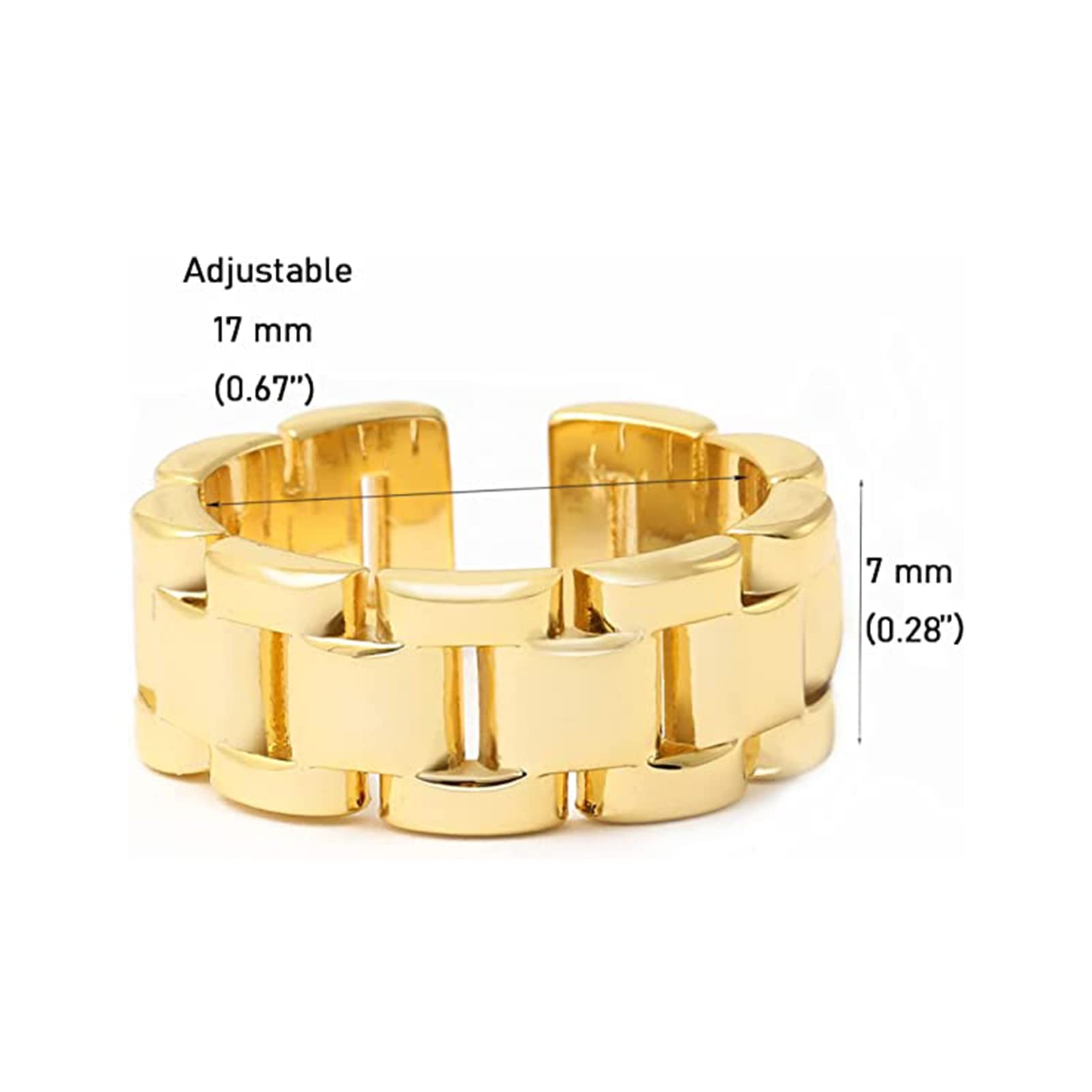 Itcoery 14K Gold Plated Adjustable Rings for Women Chain Link Statement Cuban Ring, Size 6