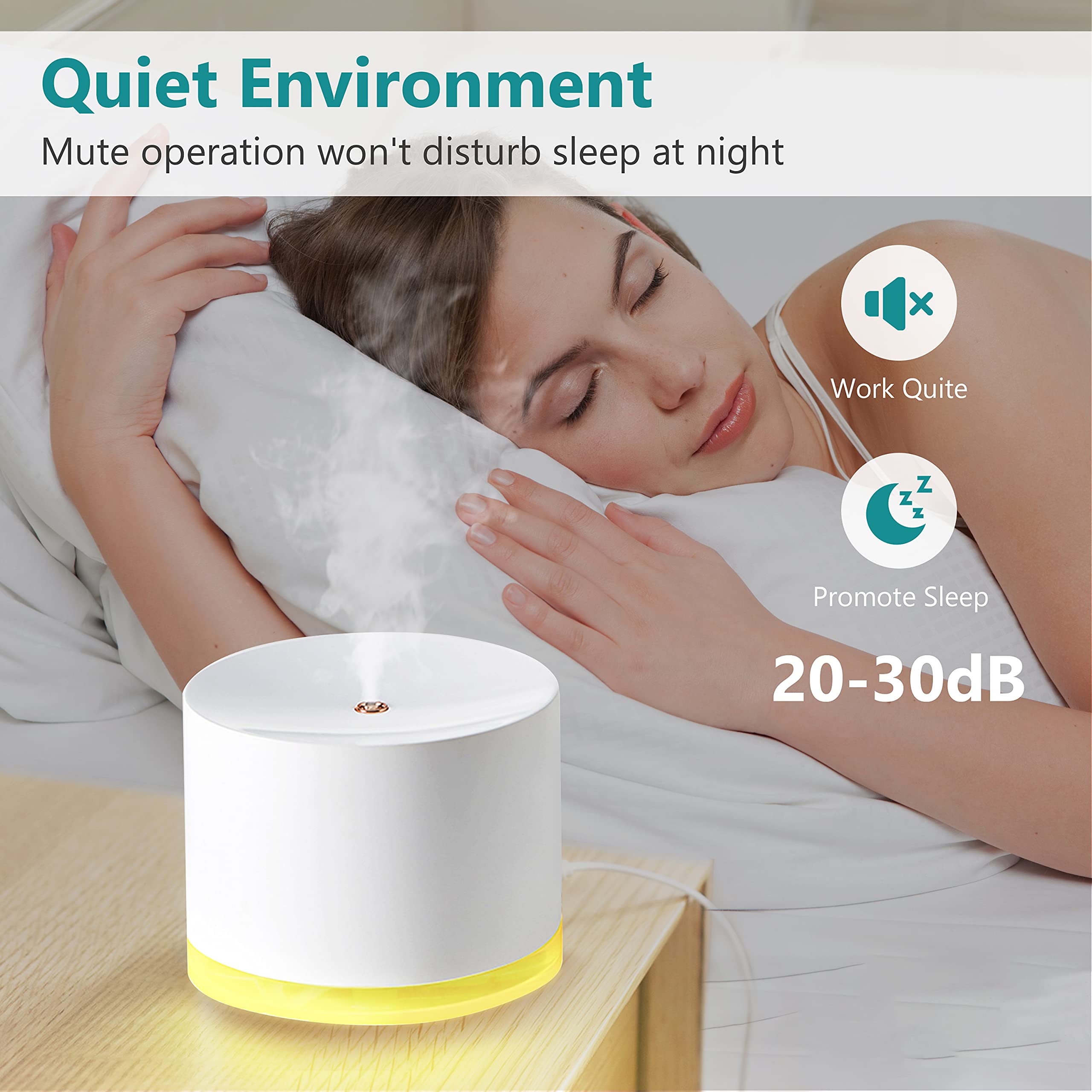 Humidifiers for Bedroom, USB Portable Desk Humidifier with LED Warm Night Light, Cool Mist Humidifiers 780ml Rechargeable with 2 Mist Modes, Auto Shut-Off for Home, Office, Car