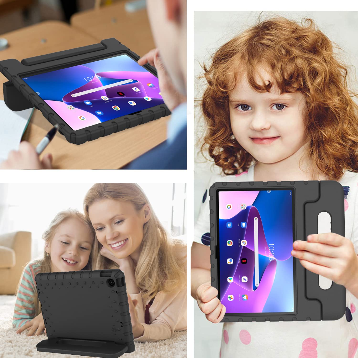 LTROP Kids Case for Lenovo Tab M10 Plus (3rd Gen) 10.6 Inch 2022, Lenovo Tab M10 Plus 3rd Generation 10.6" Tablet Case, Light Weight Shockproof Handle Stand Case for Lenovo Tab M10 Plus Gen 3, Black