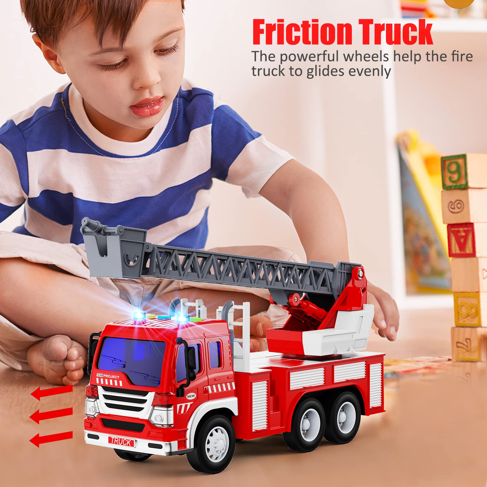 izmovine Fire Truck Toy 1:16 Scale Fire Engine for Kids Perfect Fire Trucks for Boys Age 3-7 Fun and Educational Toy for Children