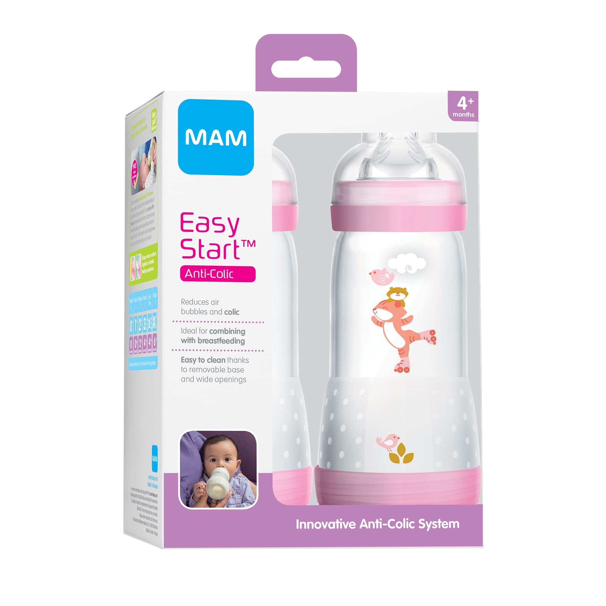 MAM Easy Start Anti-Colic Bottle, 11 oz, Girl, 2 Pack
