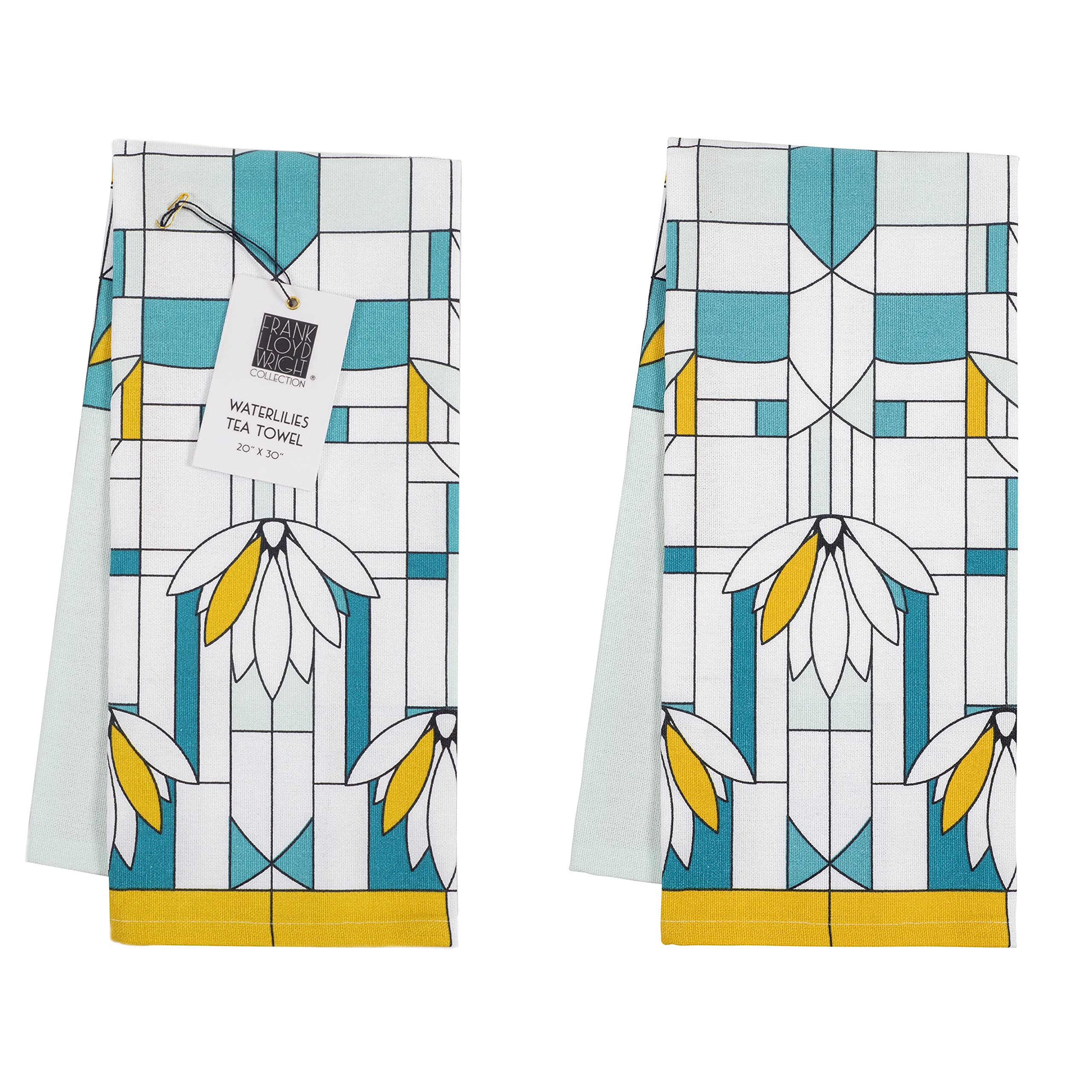 KAF Home Frank Lloyd Wright Printed Kitchen Tea Towel 20 x 30-inch, 100-Percent Cotton, (Set of 2) (Water Lilies)