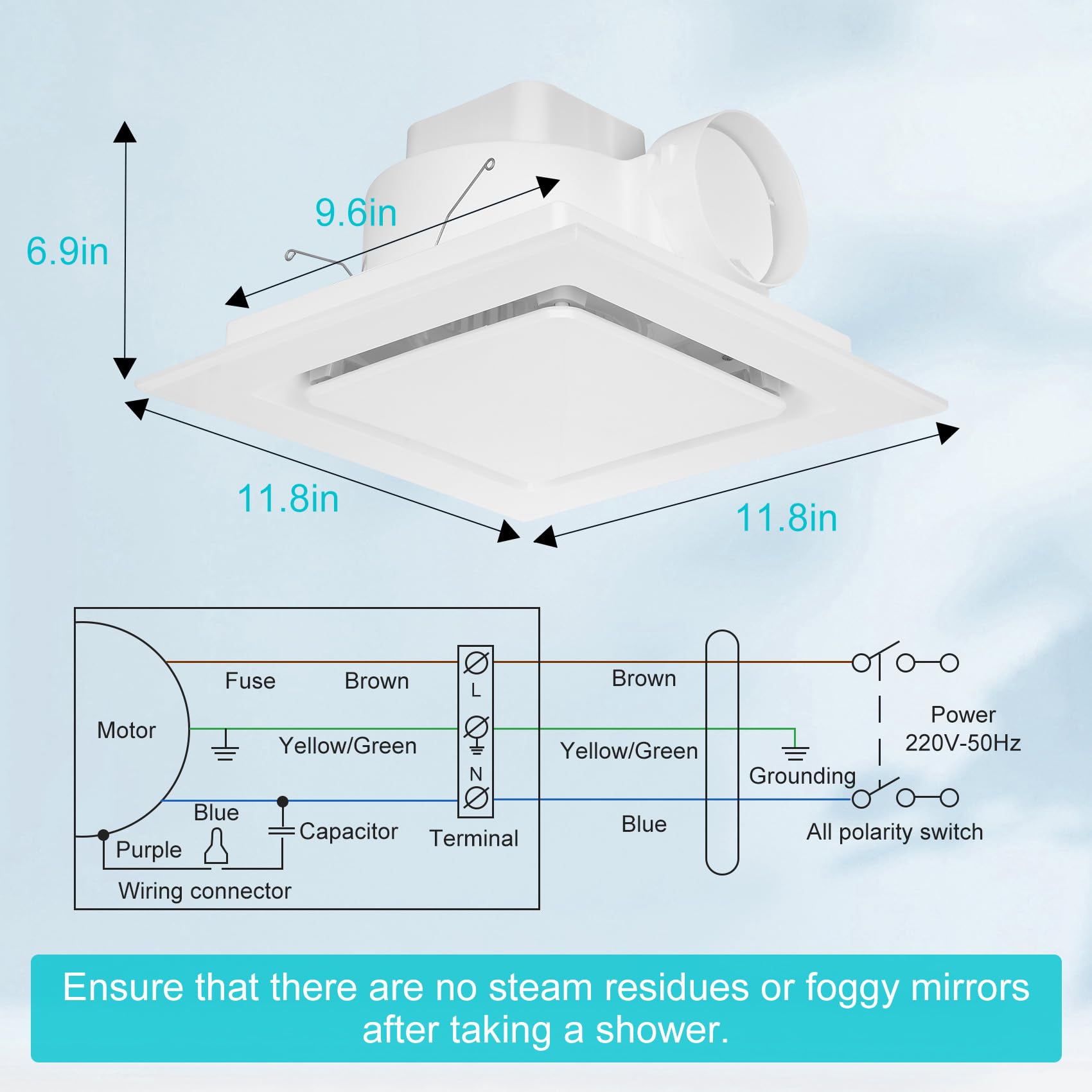 Orsong Bathroom Fan Ceiling Mount Exhaust Ventilation.130 CFM 1.0 Sones 4 Inches Duct Bathroom Exhaust Fan,Very Quiet Ventilation and Exhaust Fan (10 in(Hole Size)),White