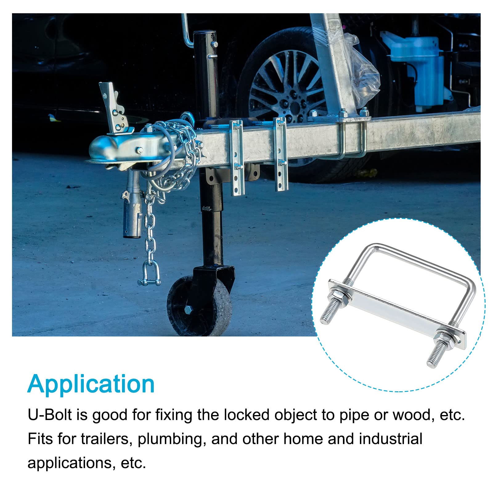 METALLIXITY U Bolts 2 Sets (M8x92x80mm), Square U Bolt Carbon Steel with Accessories - for Construction, Pipe