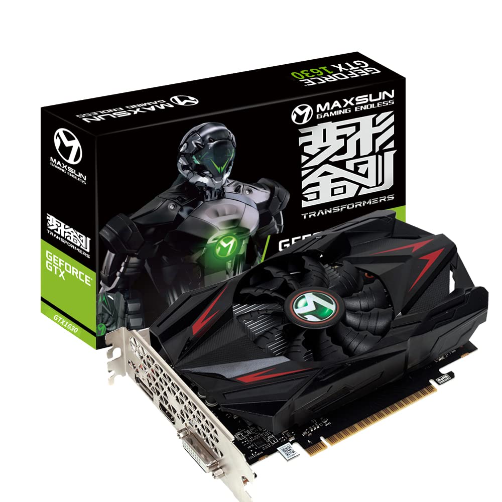 maxsun Graphics Cards Nvidia GEFORCE GTX 1630 4GB GDDR6 Computer Video Gaming Graphics Card GPU for Gaming PC, DisplayPort, HDMI, DVI-D, Single Fan Mini ITX Design
