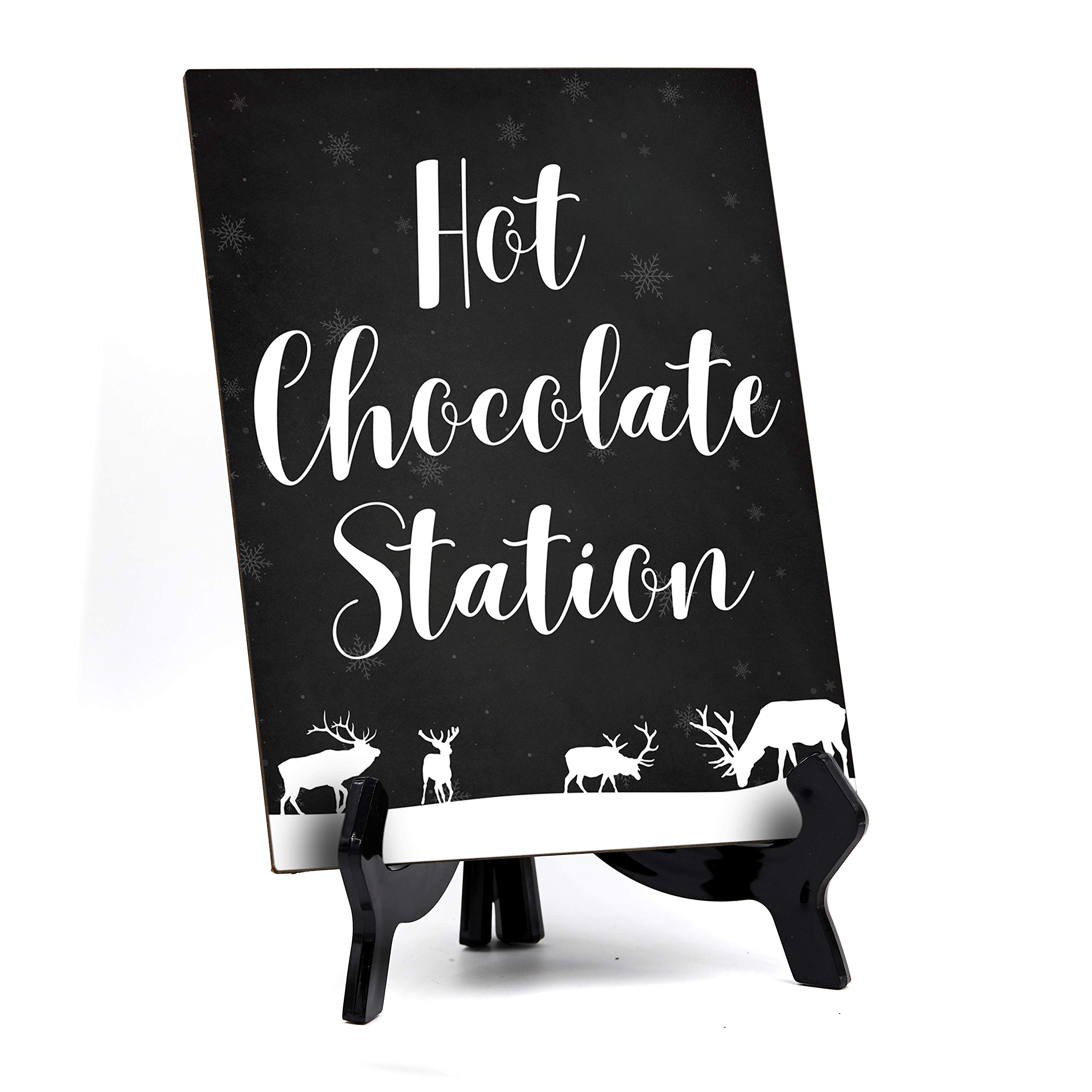 Hot Chocolate Station Table Sign with Easel, Reindeer Design 6 x 8" (Black)