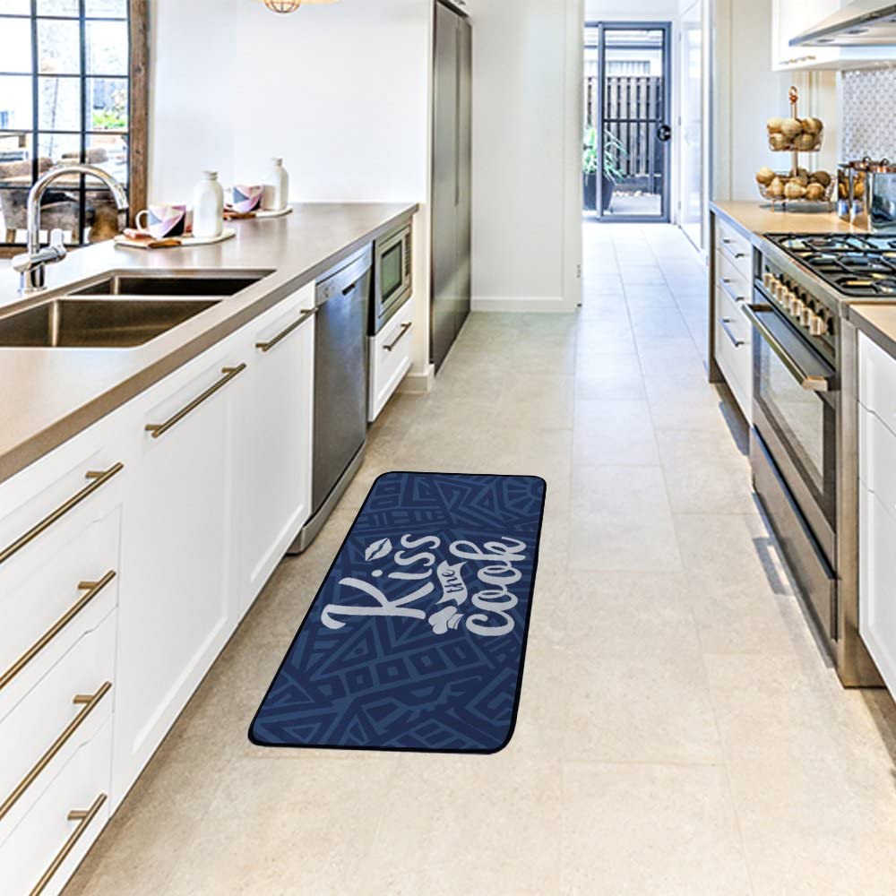 Kitchen Mat Non-Slip Kitchen Rug Kiss Cook Unique Geometric Kitchen Doormat Runner Rug for Home Decor,39 x 20 Inch