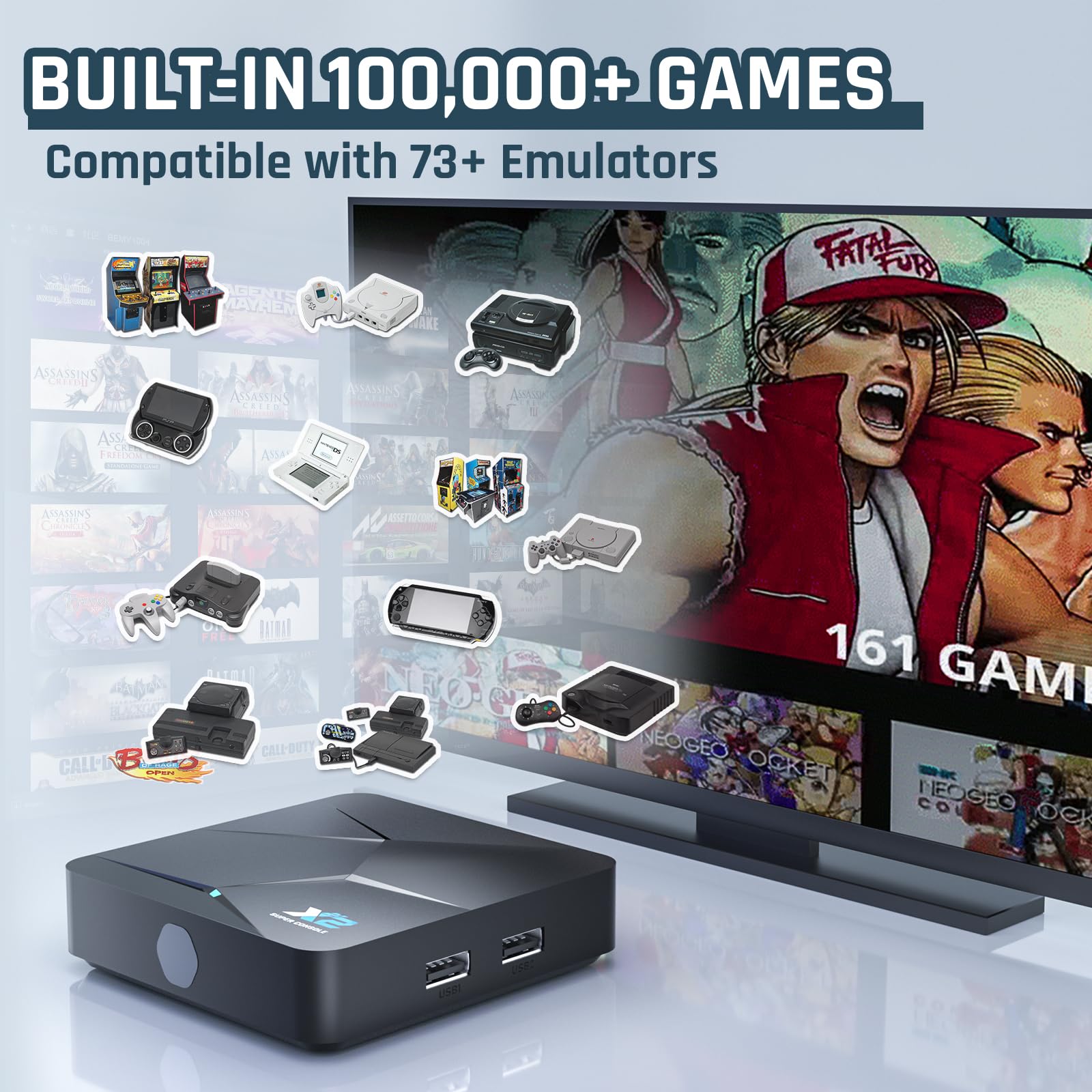 Kinhank Super Console X2 Video Game Console,pre-loaded 100,000 Retro Games,Plug & Play,compatible with 70+ Emulators,Gaming & Android Dual-system,Support 4K Output(256GB, 2 Wireless Controllers)