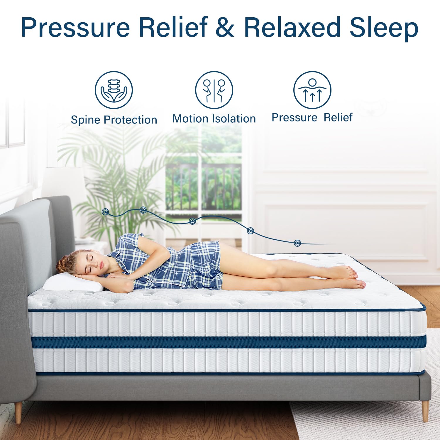 Maxzzz King Mattress, 10 Inch King Size Mattress in A Box Pressure Relief & Supportive, with Gel Memory Foam & Pocket Coils for Motion Isolation & Cool Sleep, Us-Made, Medium Firm Feel