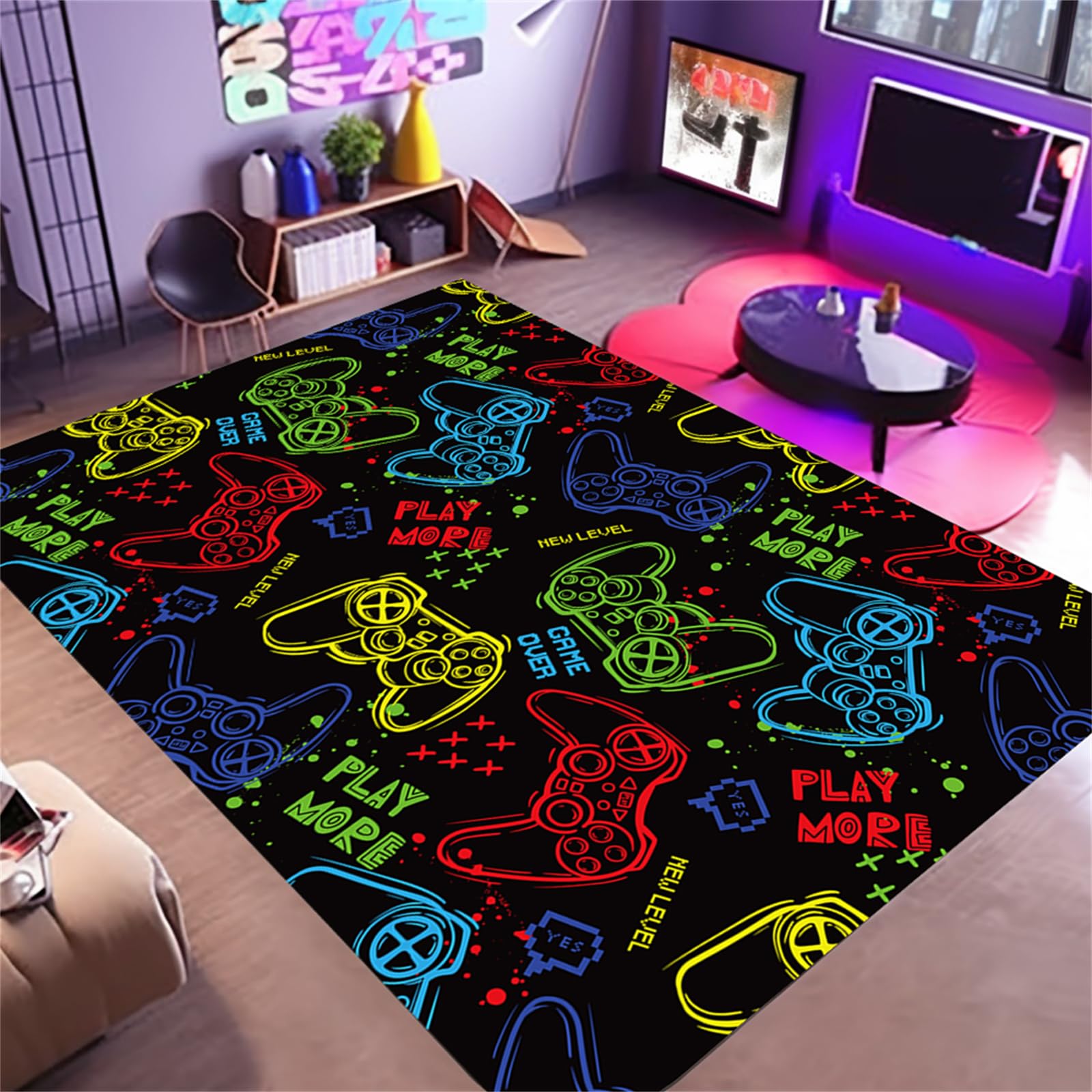 Osimiccp Gaming Rug for Boys Room,5'x7' Non Slip Cool Colorful Gamer Rug,3D Printed Video Game Rug for Living Room Bedroom Gaming Room Decor