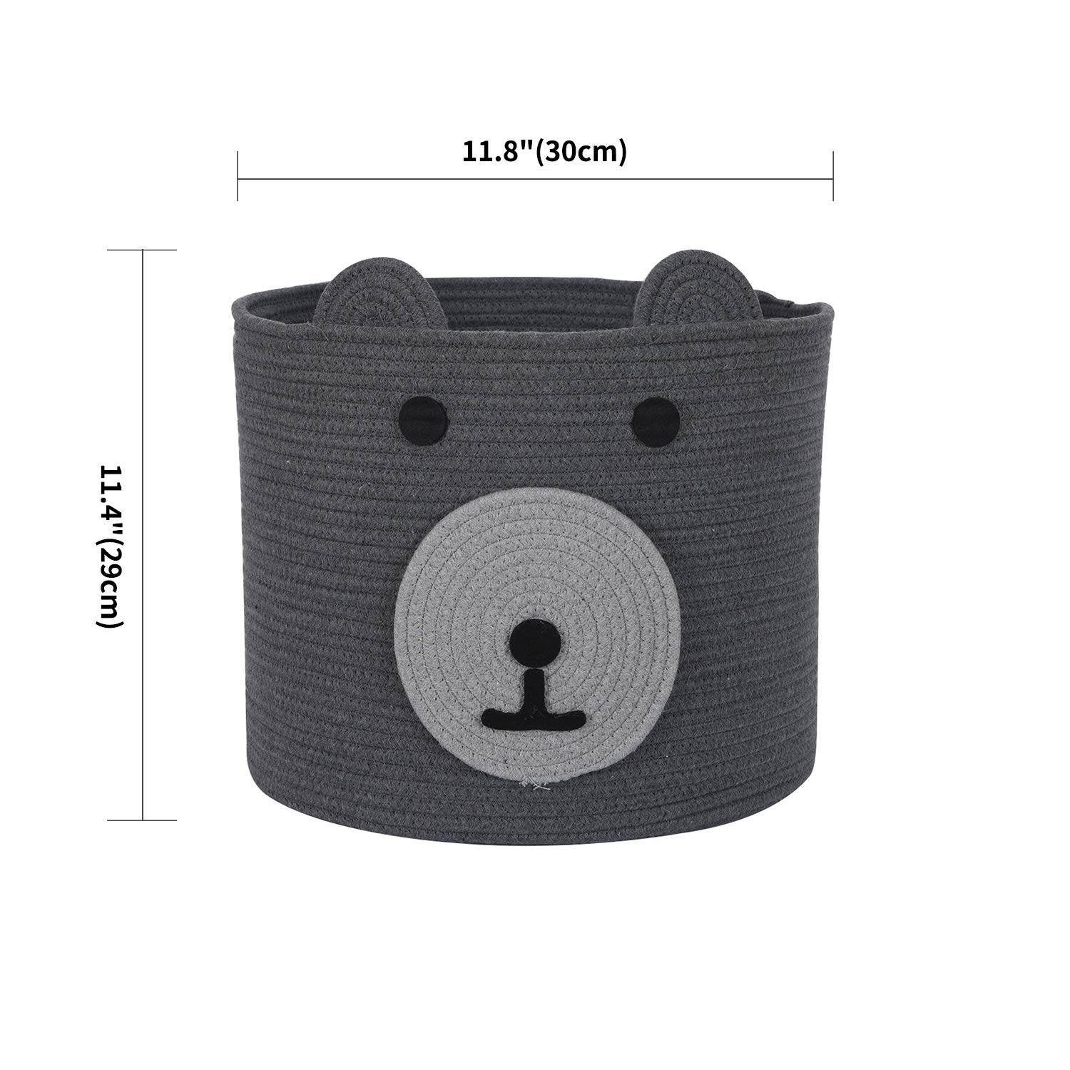 InfiBay Baby Toy Storage, Cotton Rope Storage Basket with Bear Design, Toy Storage Bin with Handles, Woven Laundry Hamper, Baby Nursery Organizer for Toys, Blanket, Clothes, Towels, 12β(D) x 11β(H)